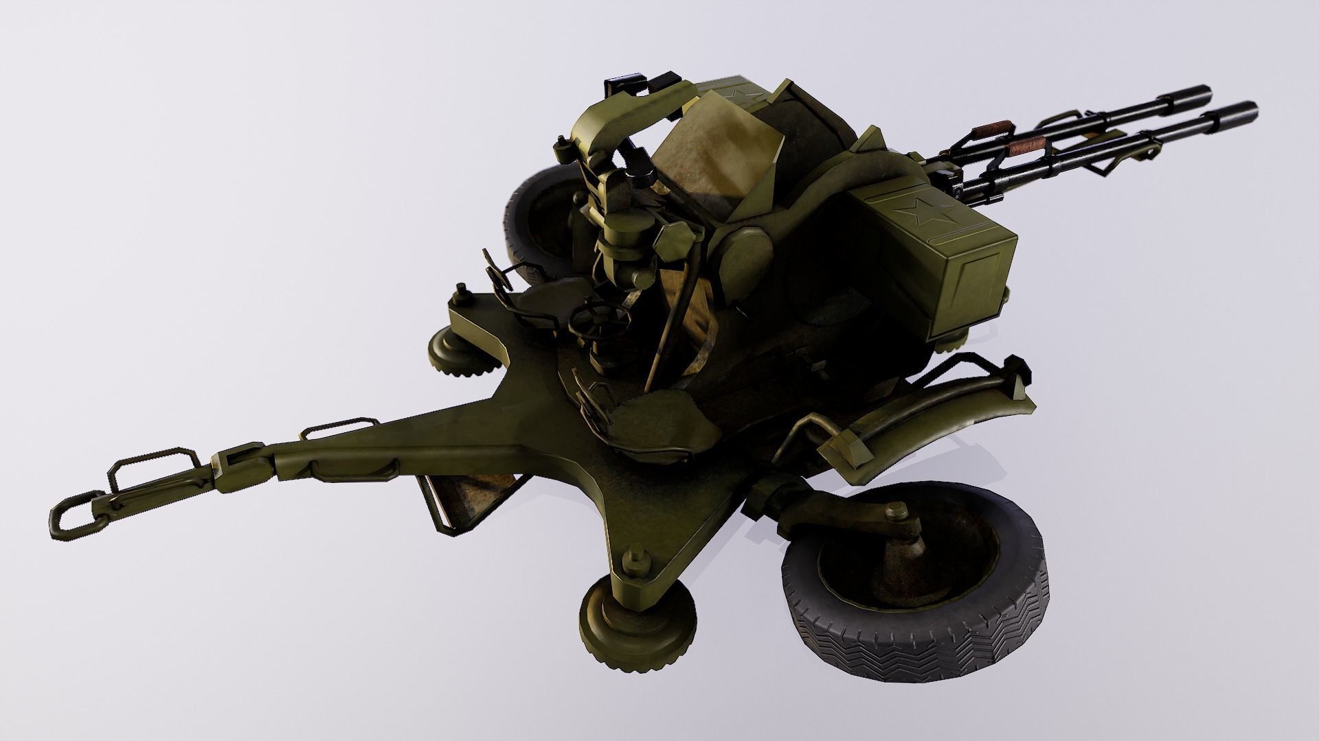 3D model 23-mm twin anti-aircraft gun ZU-23 1960 VR / AR / low-poly ...