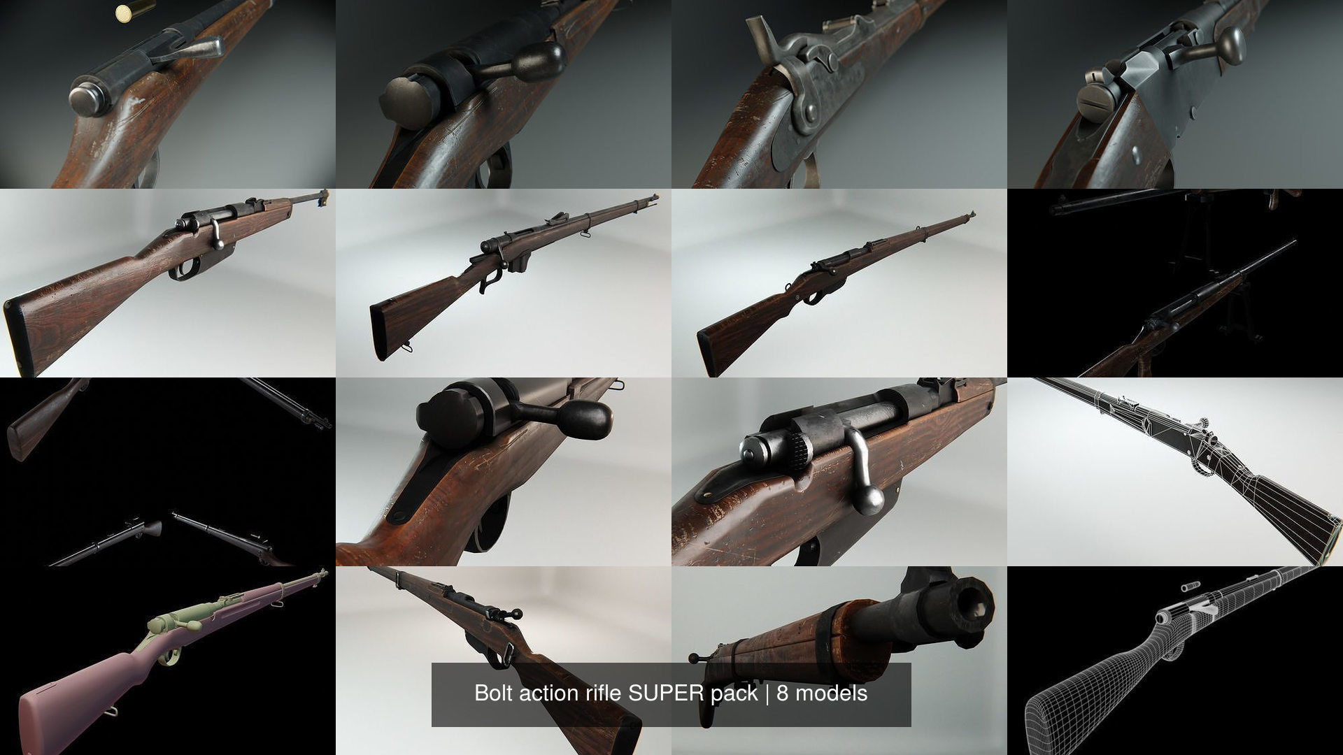 3D Model Collection Bolt action rifle SUPER pack VR / AR / low-poly ...