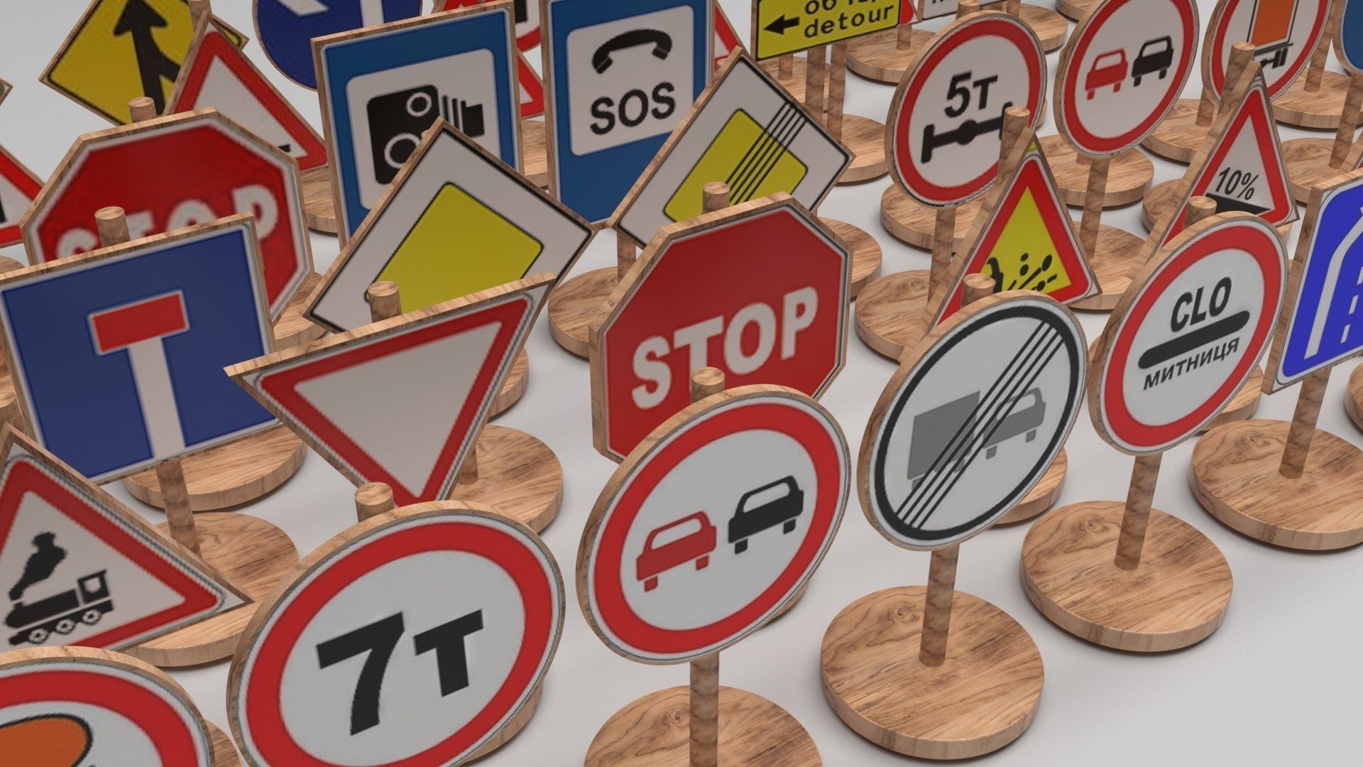 Wooden Toy Road Signs Set 3D model | CGTrader