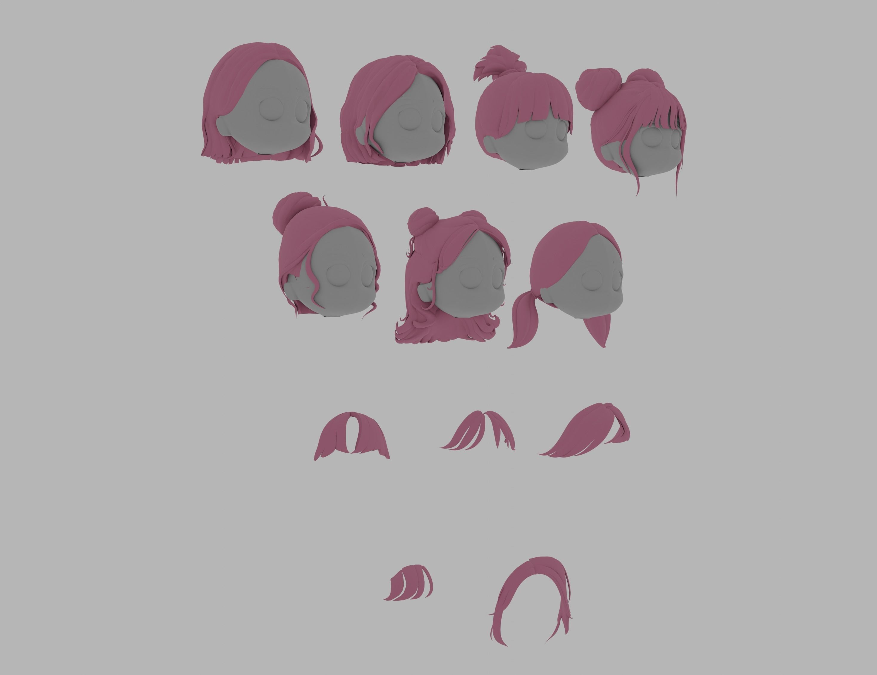 3D model Stylized Hair Bundle VR / AR / low-poly | CGTrader