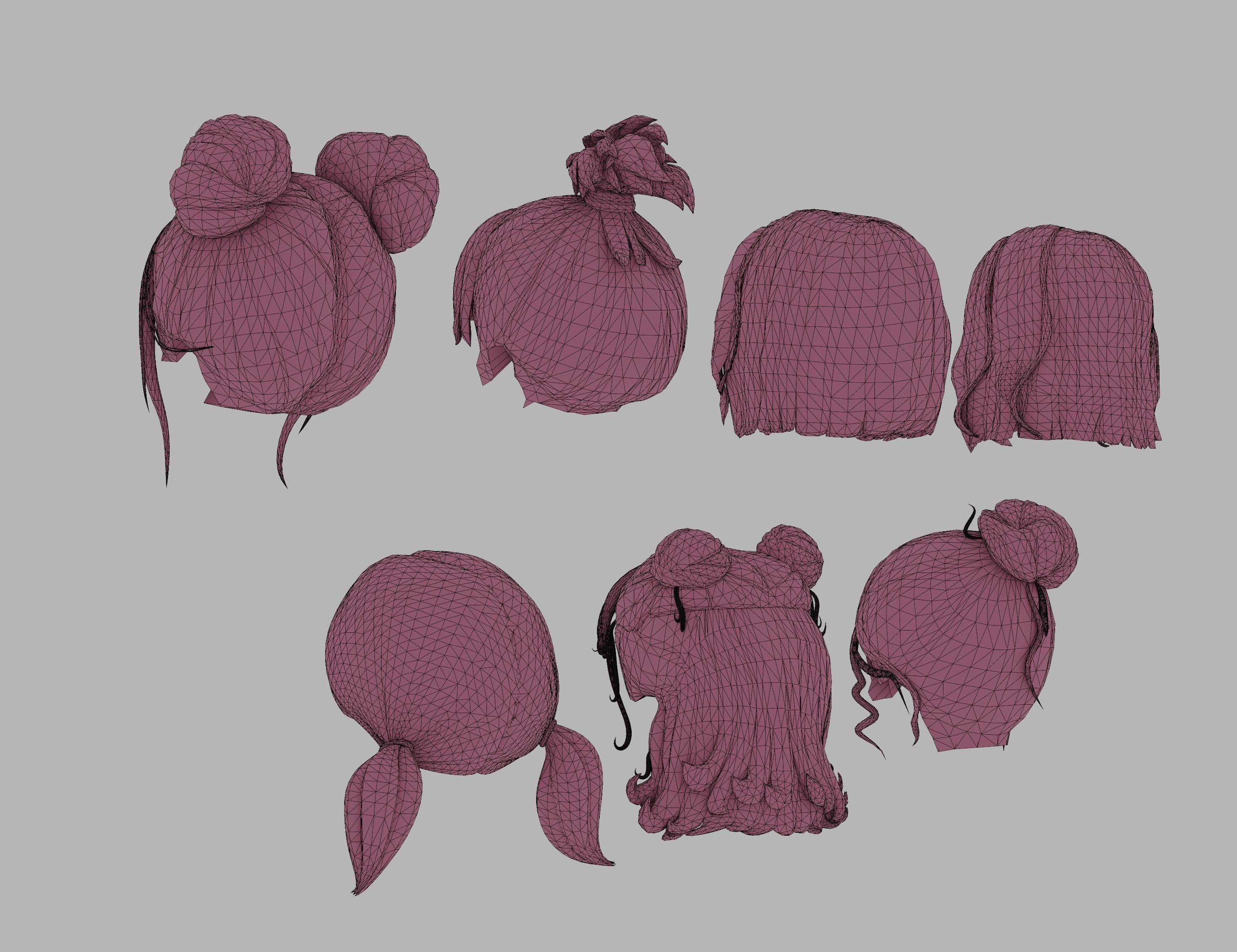 3D model Stylized Hair Bundle VR / AR / low-poly | CGTrader