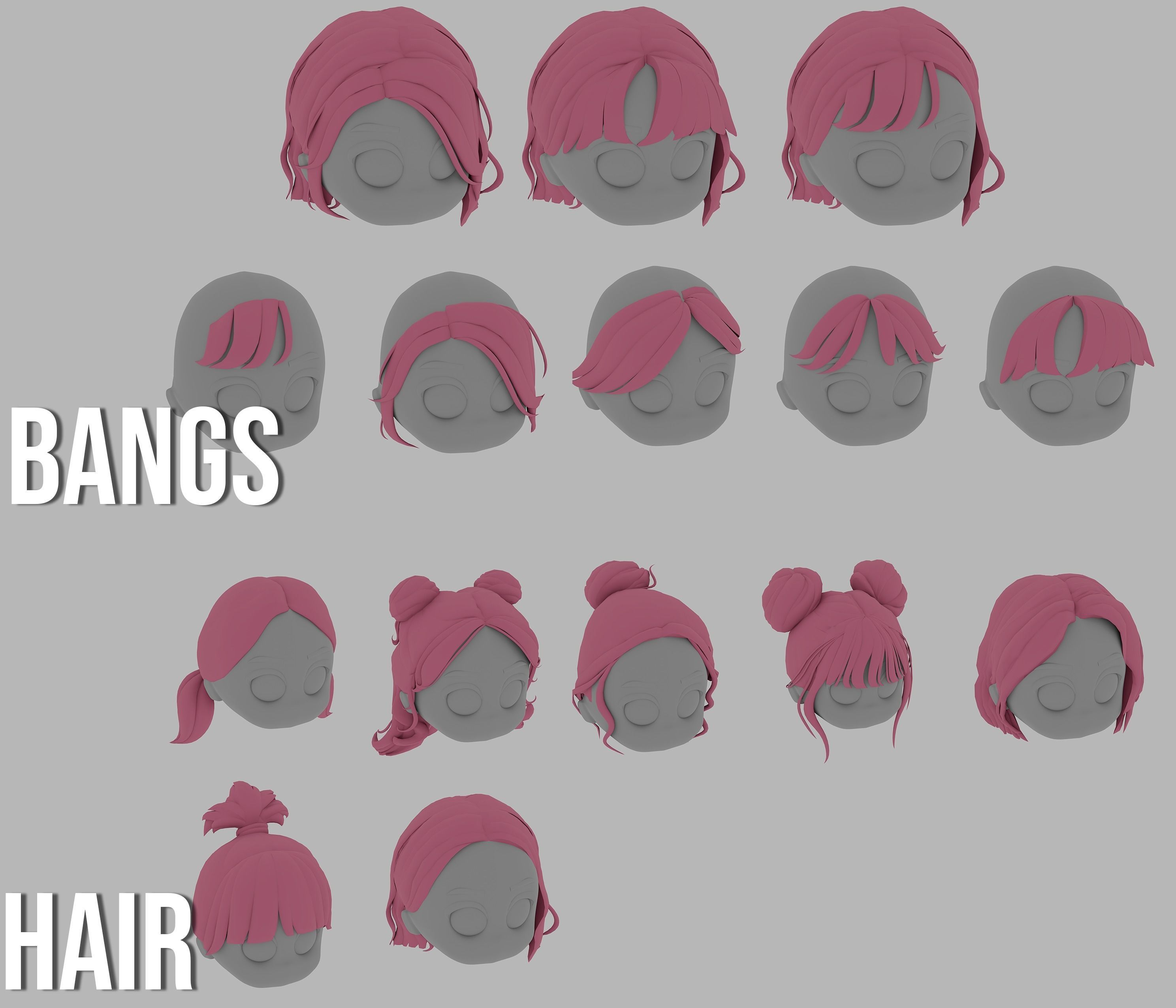 3D model Stylized Hair Bundle VR / AR / low-poly | CGTrader