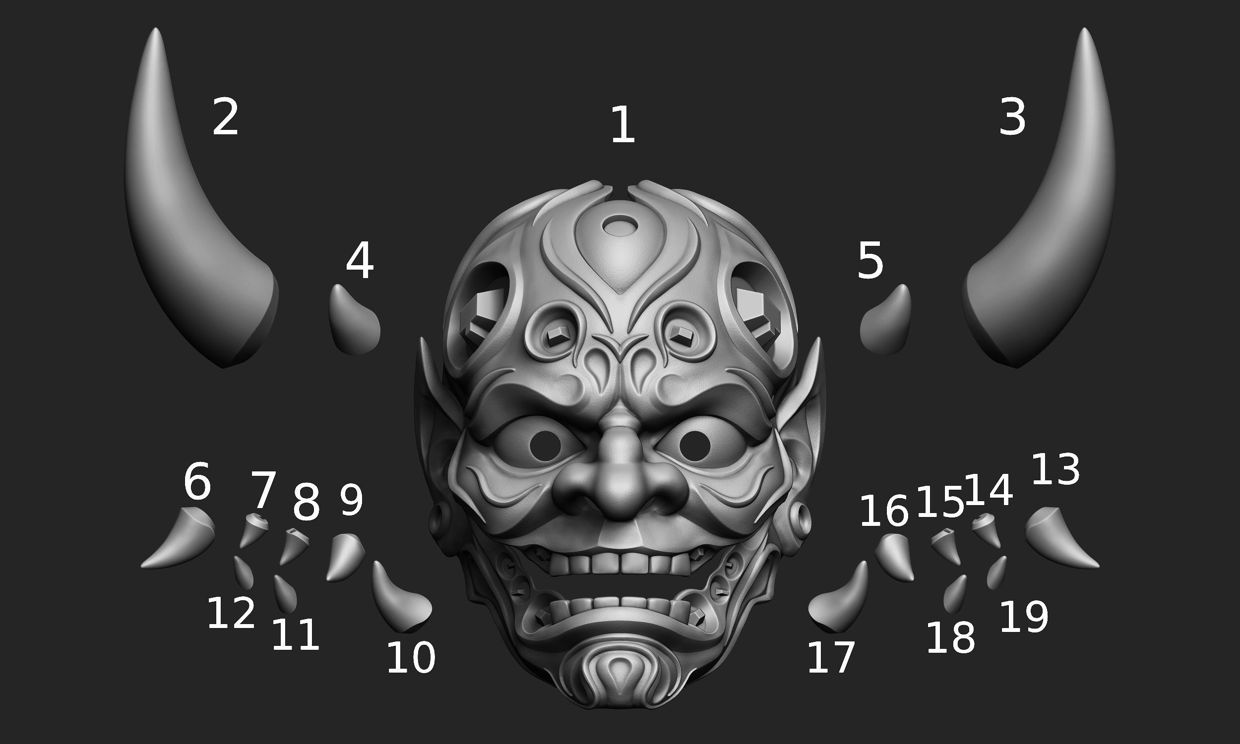 Japanese Oni Demon Mask Hannya 3D model 3D printable | CGTrader