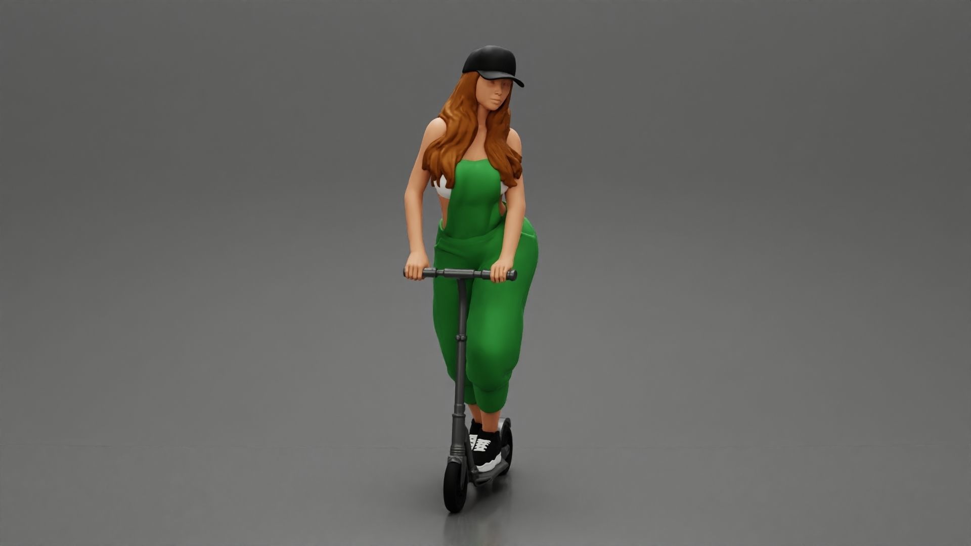 2 Woman Riding Electric Scooter At Parking Wearing overalls suit 3D ...