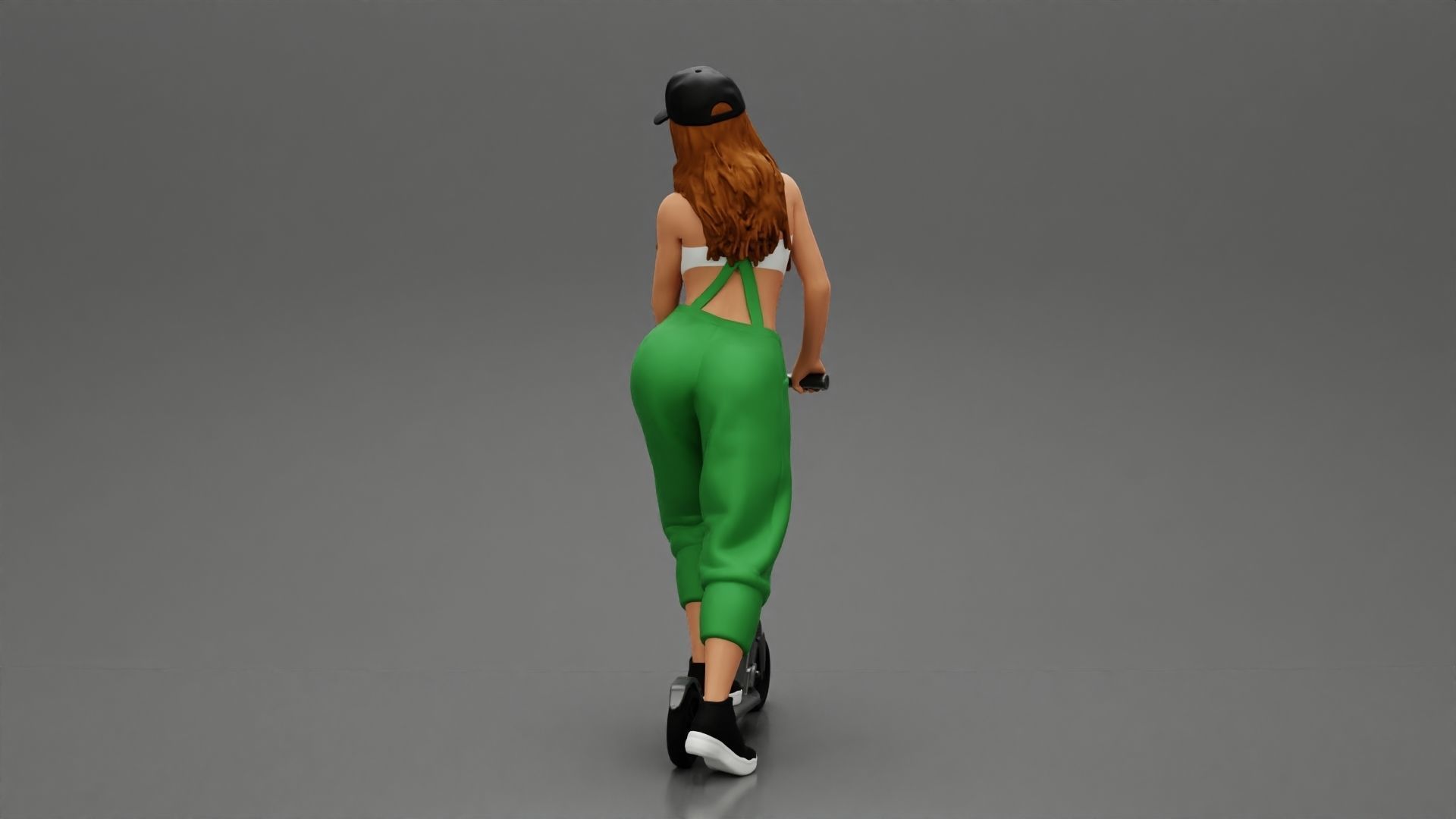 2 Woman Riding Electric Scooter At Parking Wearing overalls suit 3D ...