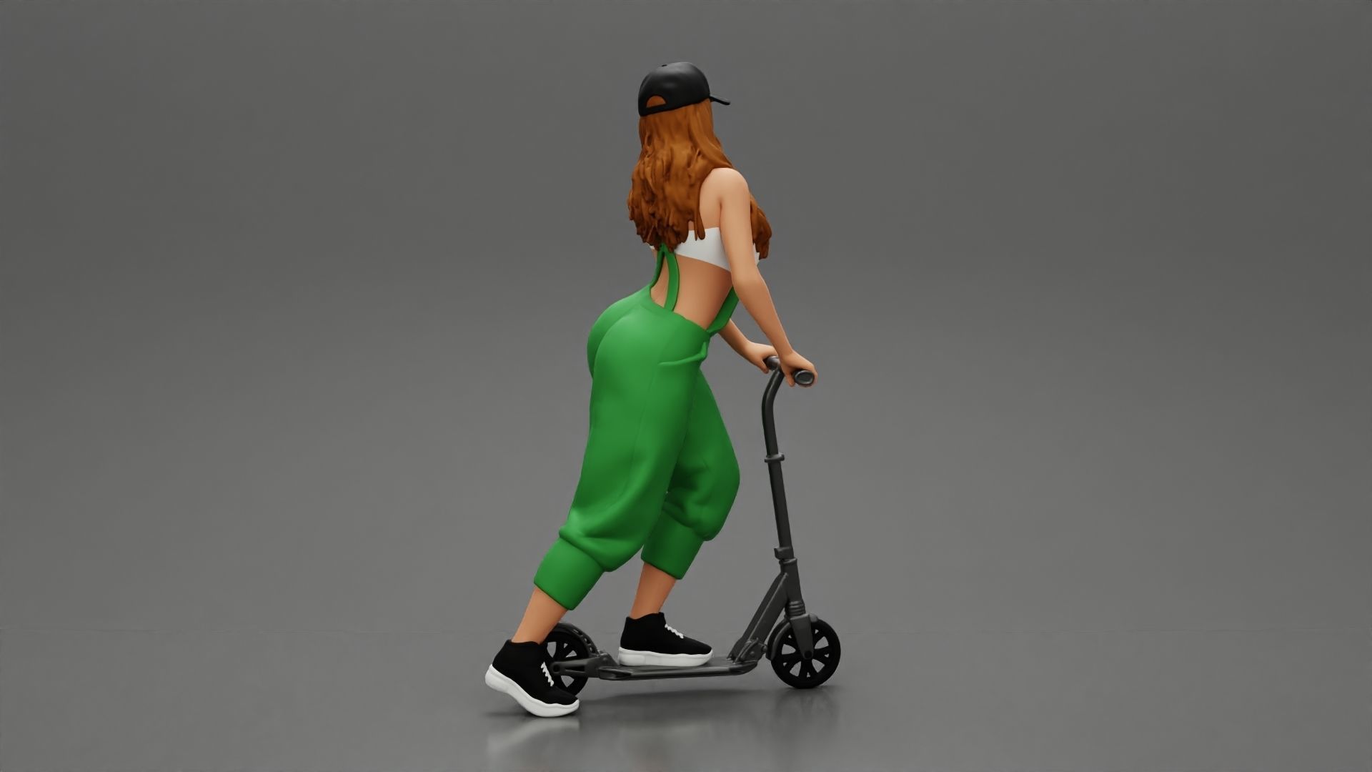 2 Woman Riding Electric Scooter At Parking Wearing overalls suit 3D ...