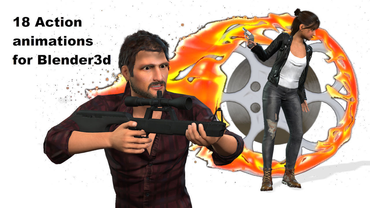 21 Action and Gun Motion capture files for Blender3d 3D model animated ...