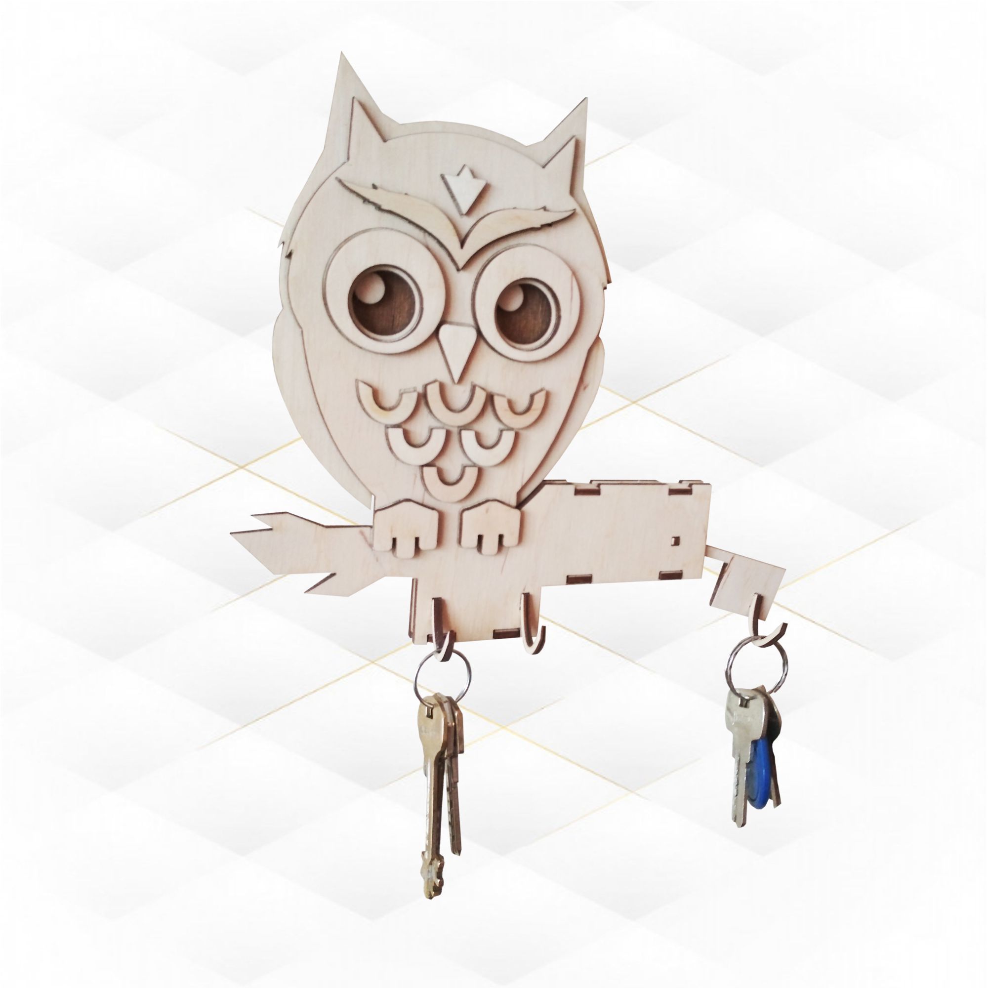 Wall key holder owl with movable eyes laser cutting design 3D model 3D ...