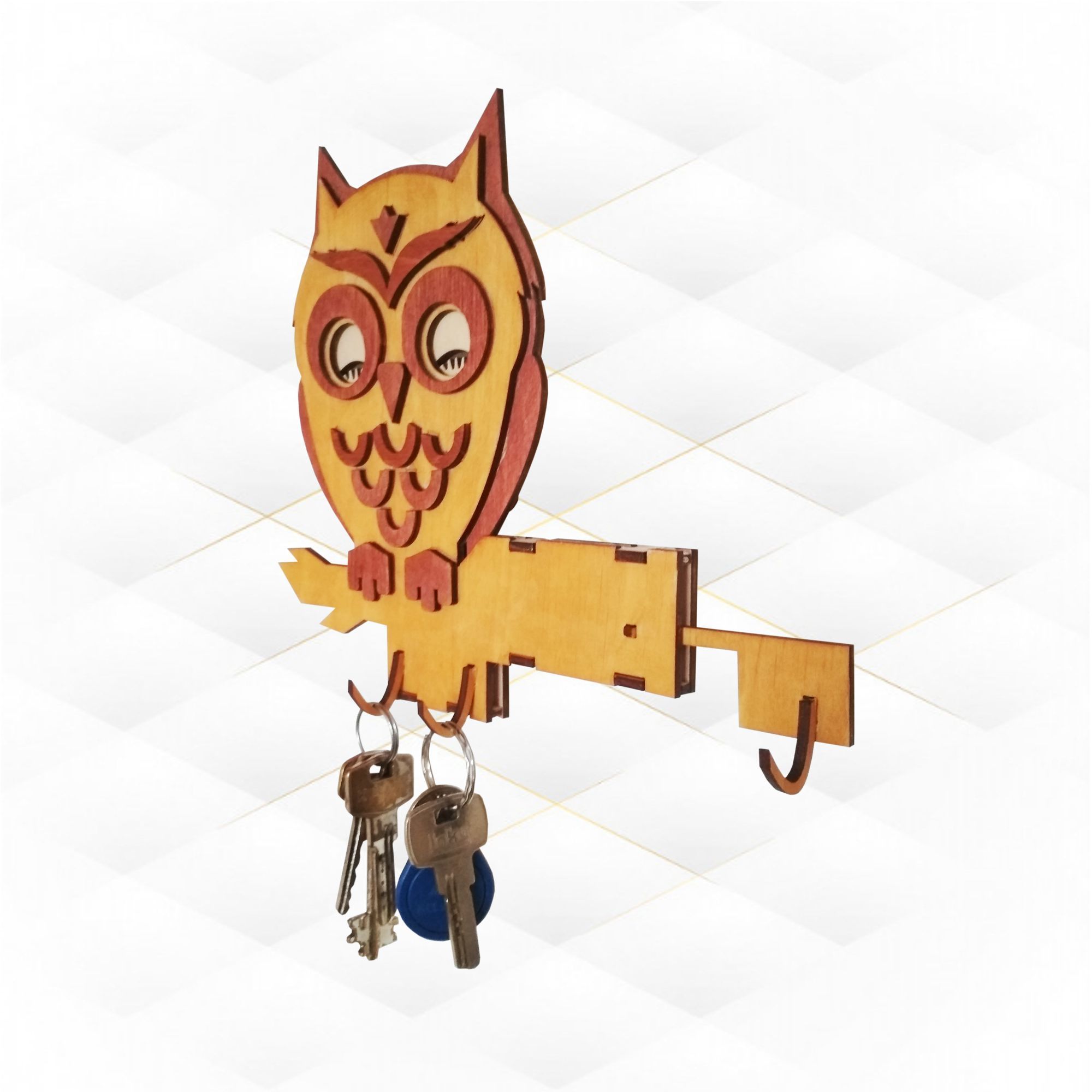 Wall key holder owl with movable eyes laser cutting design 3D model 3D ...