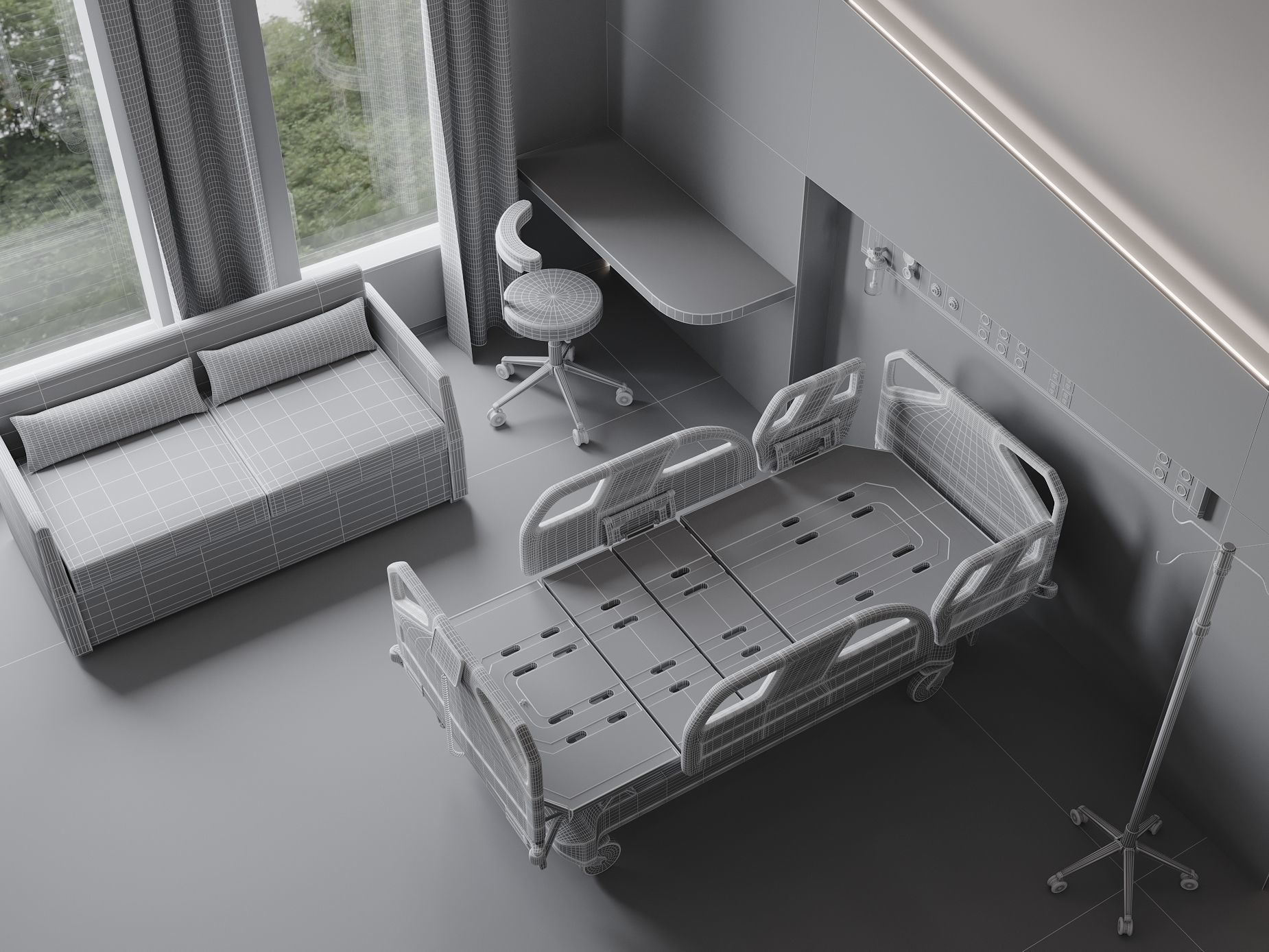 3D model 3D Hospital Patient Room VR / AR / low-poly | CGTrader