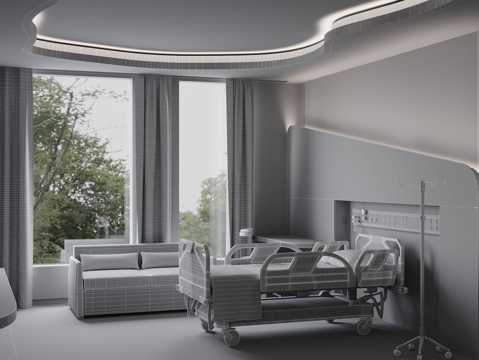 3D model 3D Hospital Patient Room VR / AR / low-poly | CGTrader