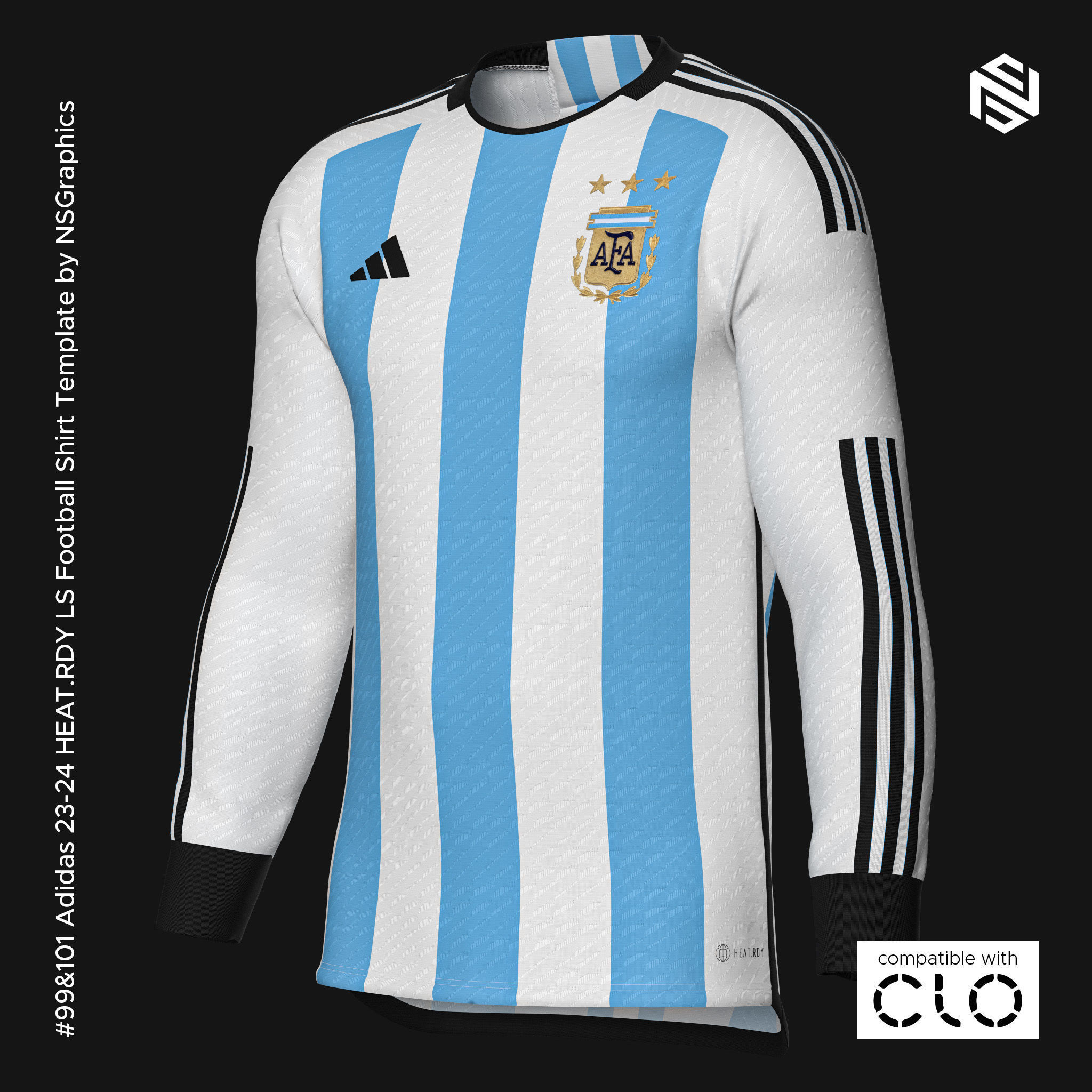 Adidas 23-24 HEATRDY LS Football Shirt Template for CLO 3D 3D model ...