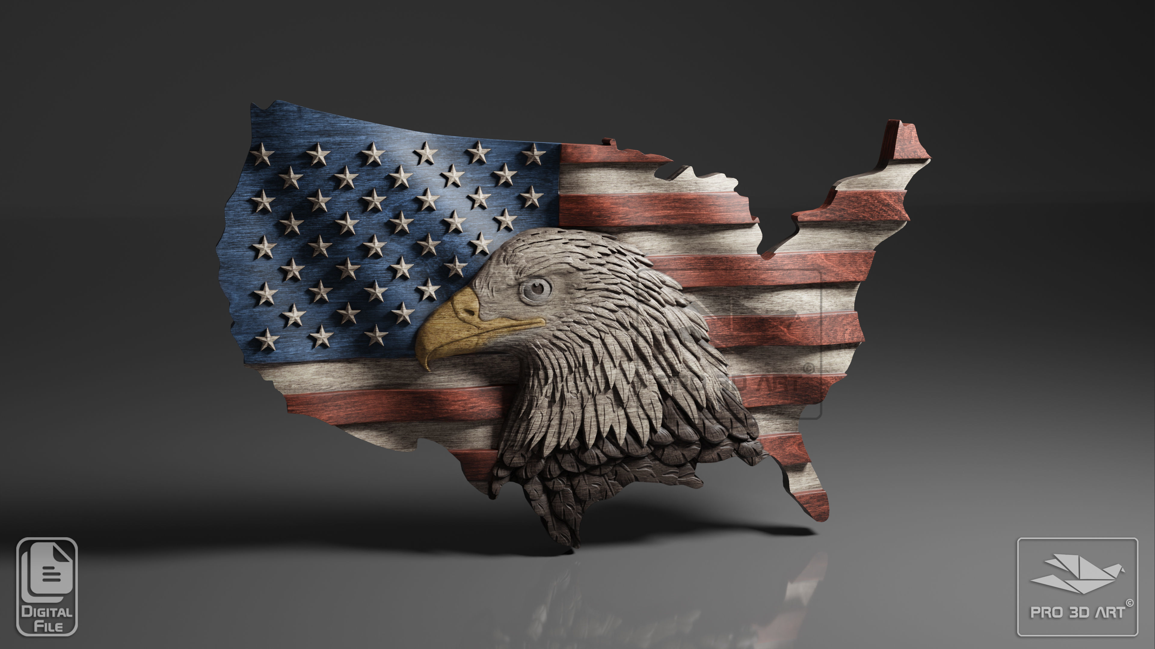 USA Wavy Map and Flag - Eagle - CNC Files For Wood - STL Model 3D model ...