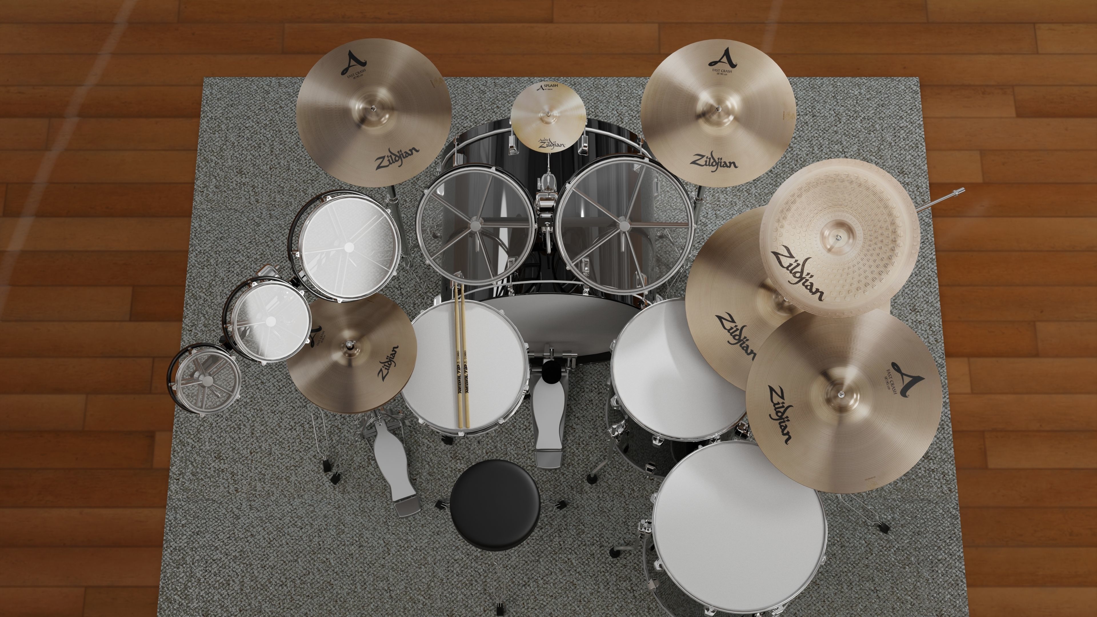 Drums Pearl Full Set with Cymbals and Rototoms Studio Version 3D model ...