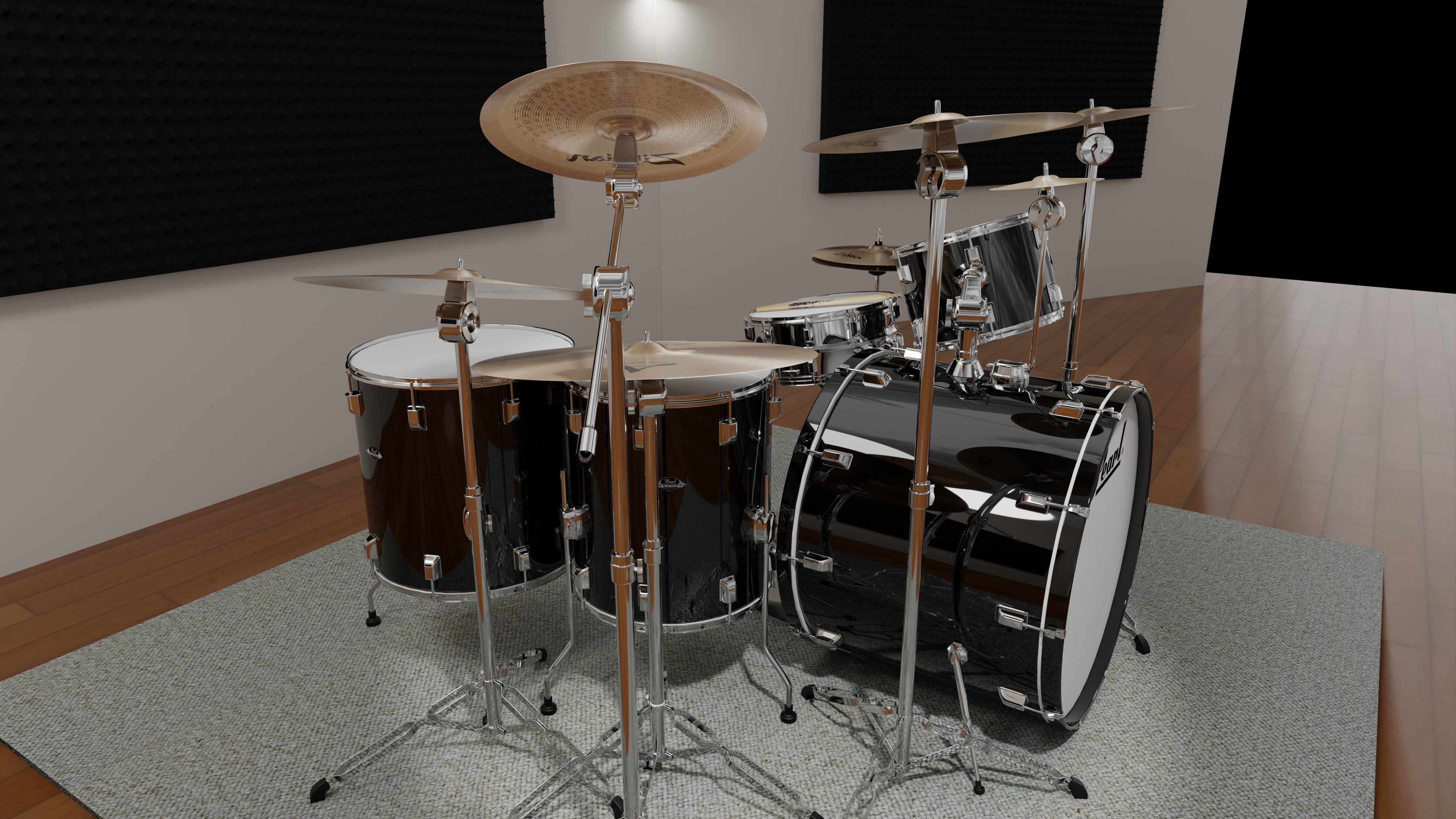 Drums Pearl Full Set with Cymbals and Rototoms Studio Version 3D model | CGTrader
