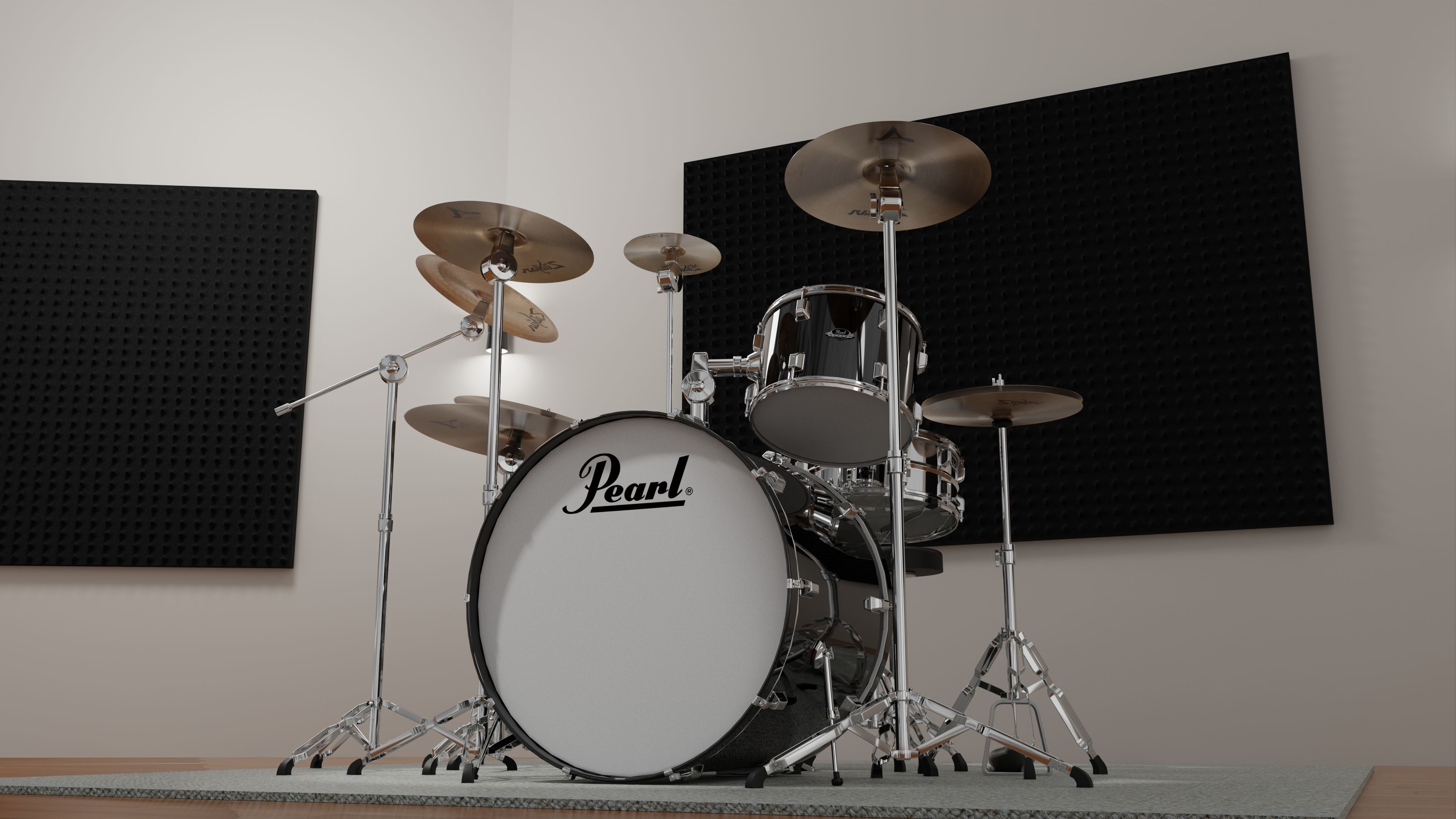 Drums Pearl Full Set with Cymbals and Rototoms Studio Version 3D model | CGTrader