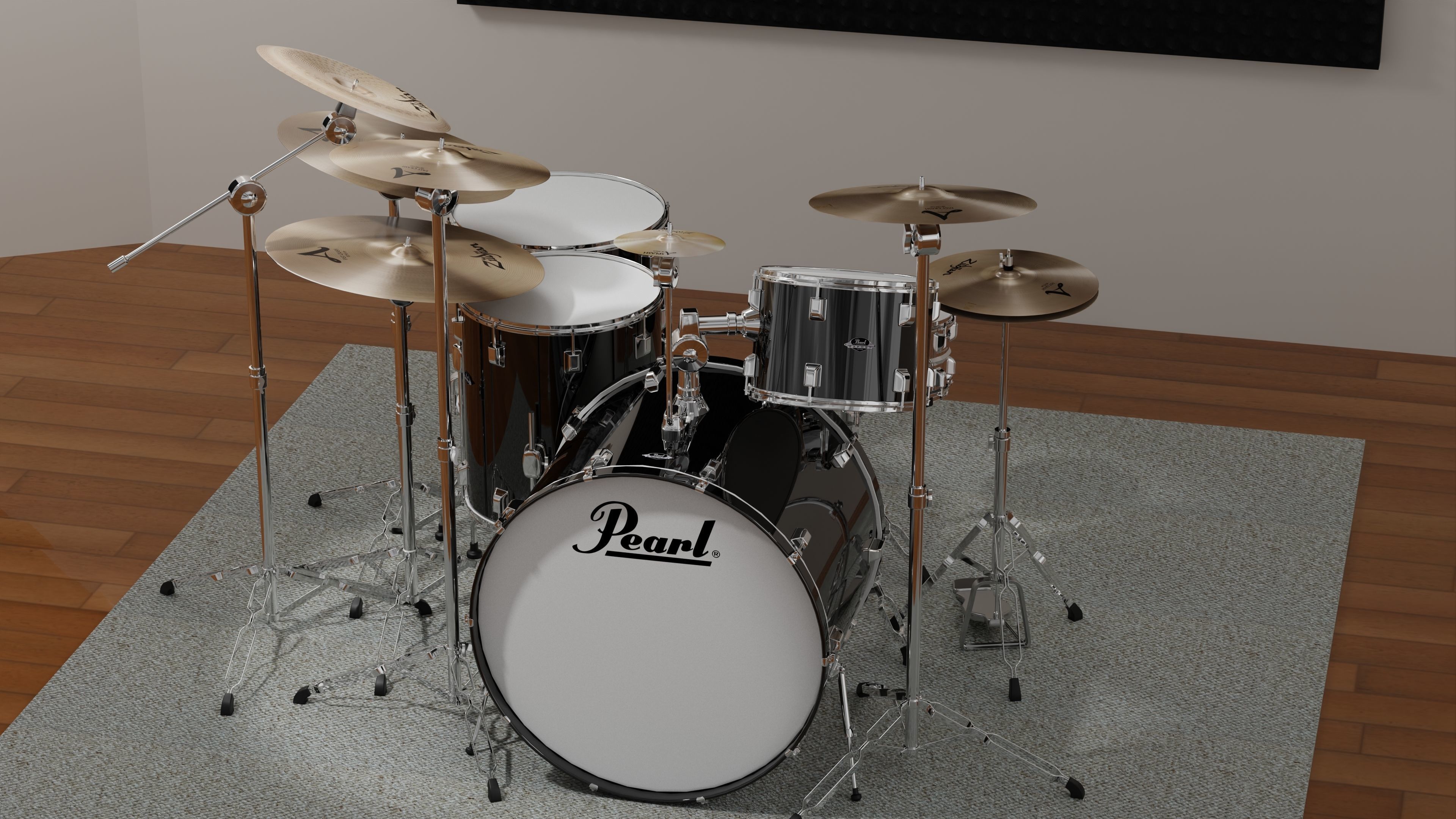 Drums Pearl Full Set with Cymbals and Rototoms Studio Version 3D model | CGTrader