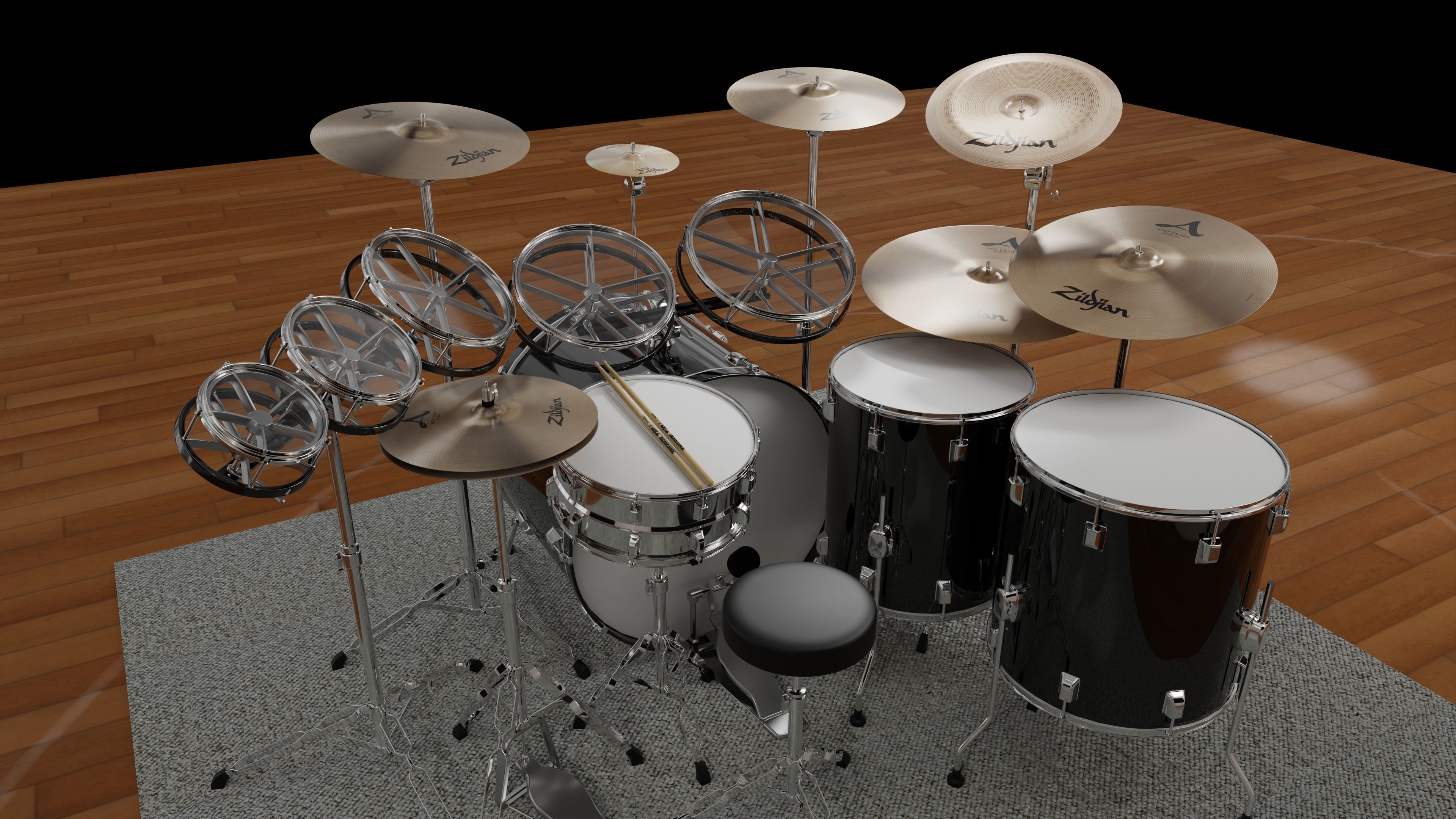 Drums Pearl Full Set with Cymbals and Rototoms Studio Version 3D model ...