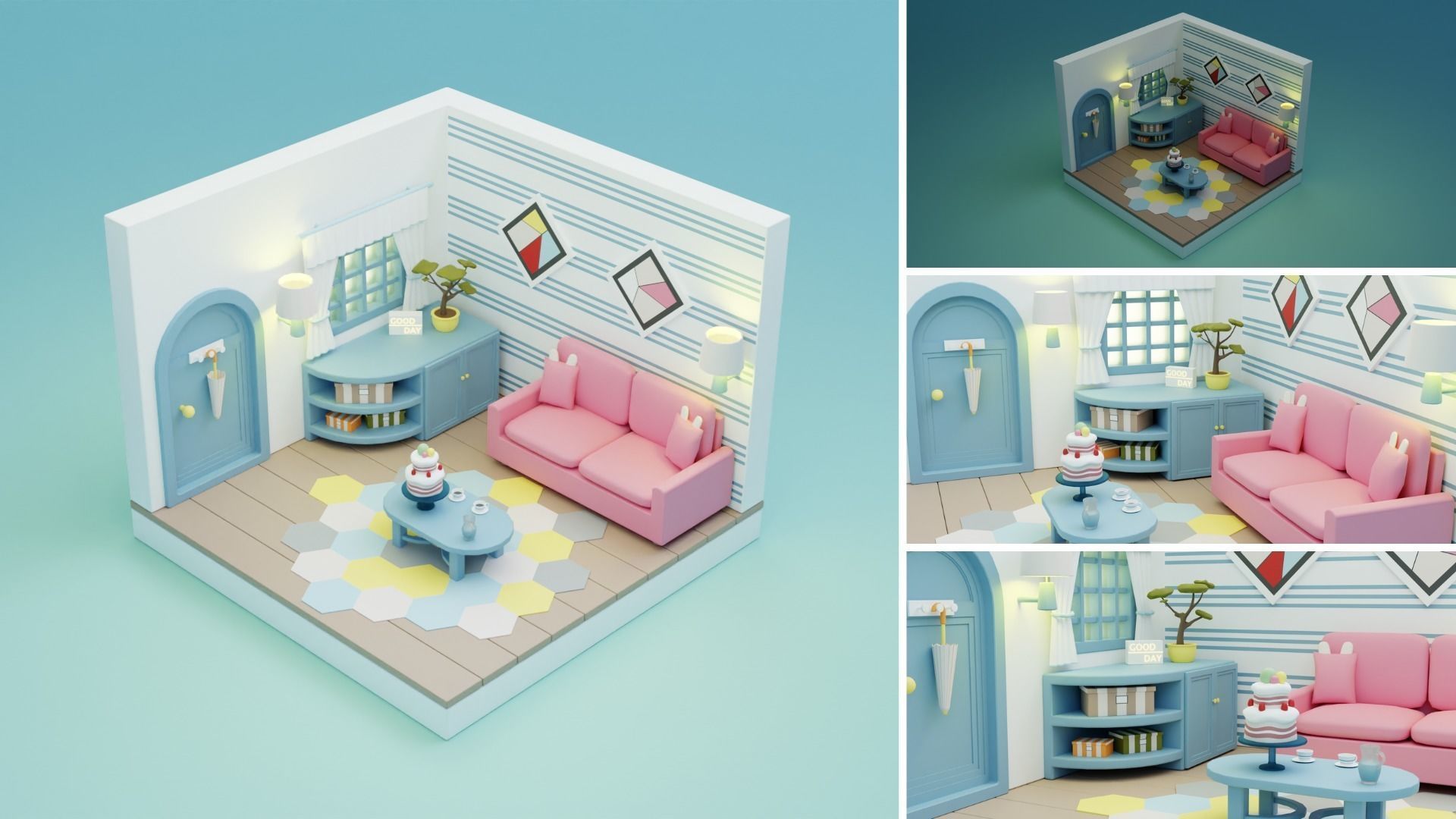 3D model Cozy Cartoon Rooms Interior VR / AR / low-poly | CGTrader