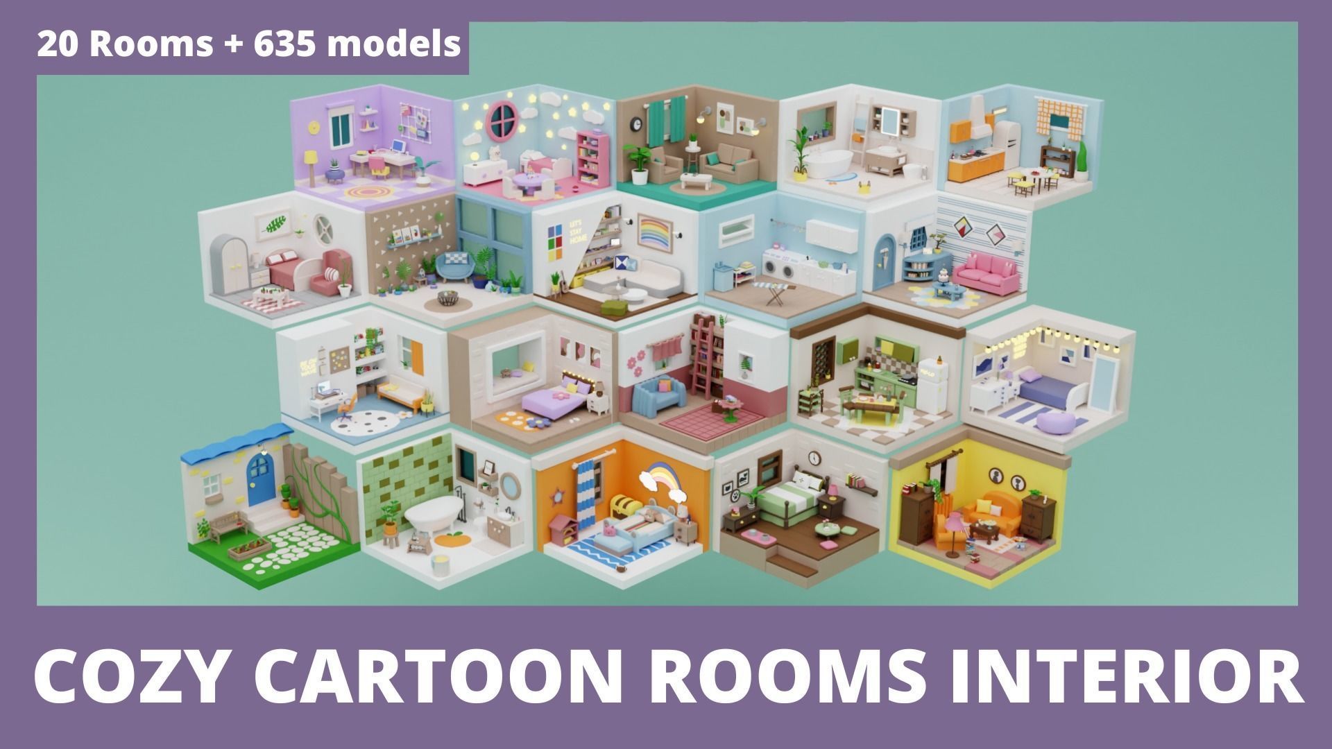 3D model Cozy Cartoon Rooms Interior VR / AR / low-poly | CGTrader