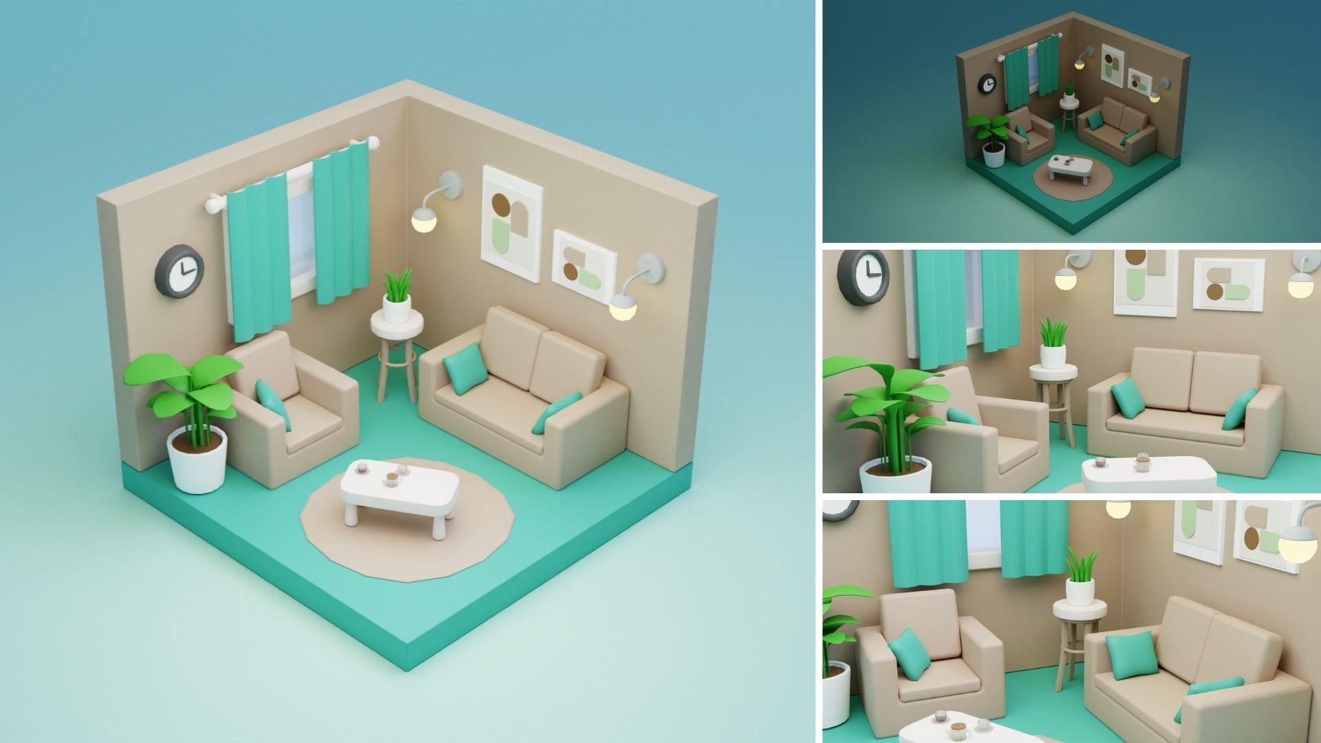 3D model Cozy Cartoon Rooms Interior VR / AR / low-poly | CGTrader