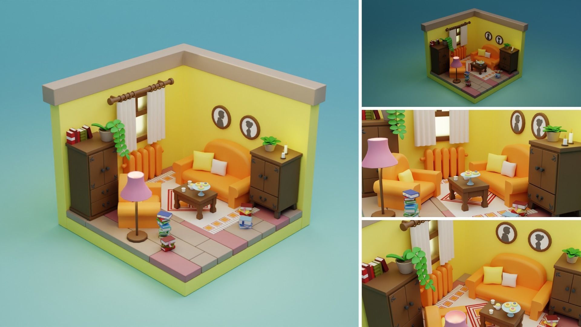 3D model Cozy Cartoon Rooms Interior VR / AR / low-poly | CGTrader