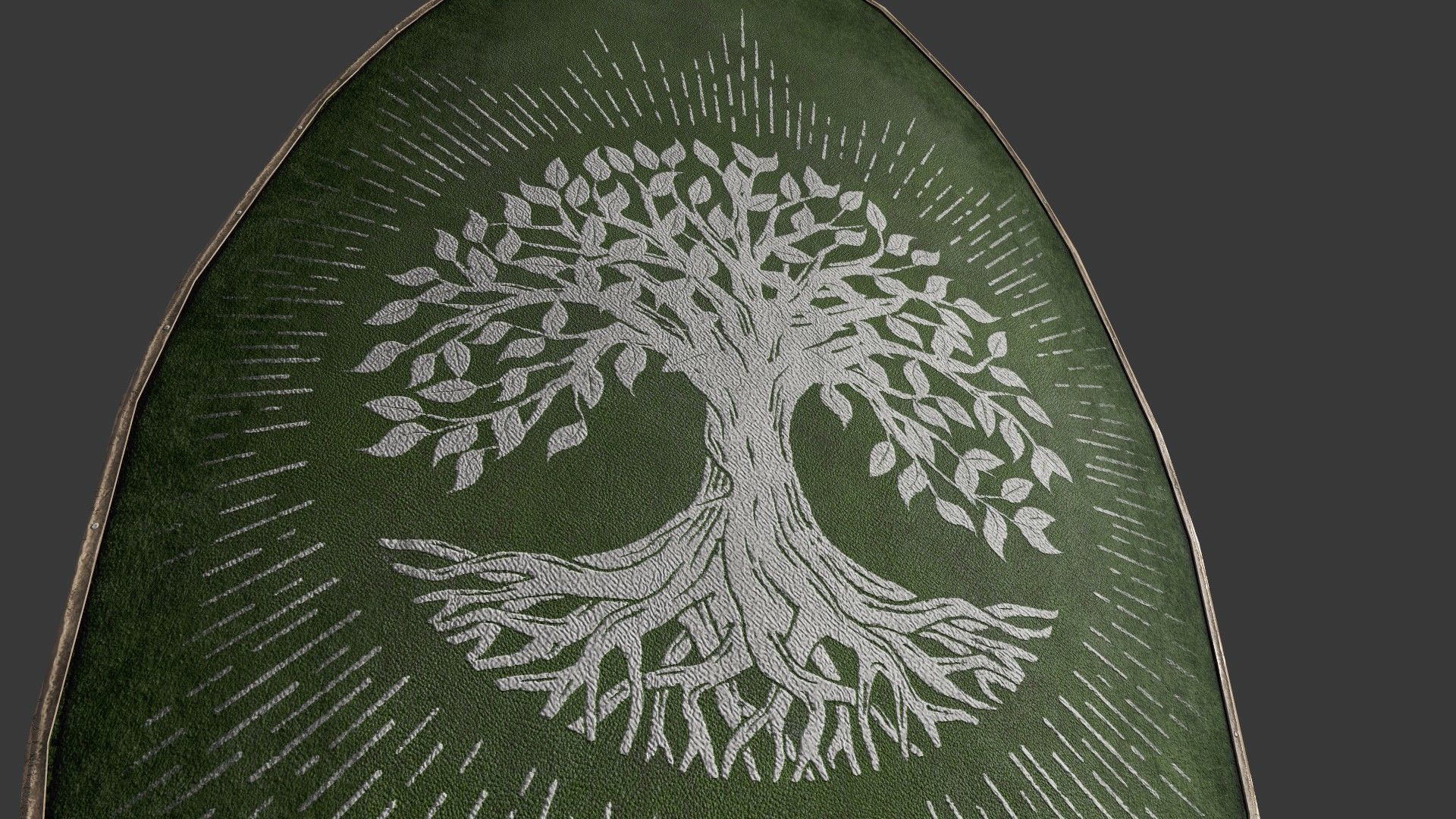 3D model Slavic ellipse leather shield-painted green with trees symbol ...