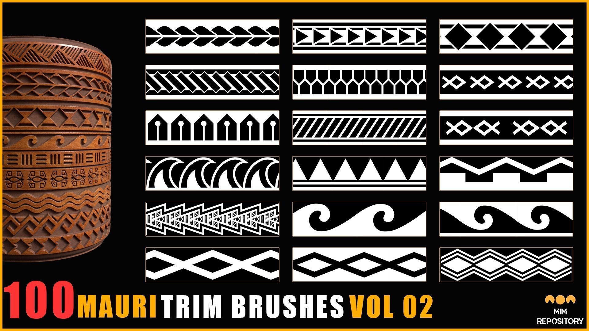 100 Mauri Trim Brushes - Border Pattern - Roll Brush - VOL 02 Texture ...