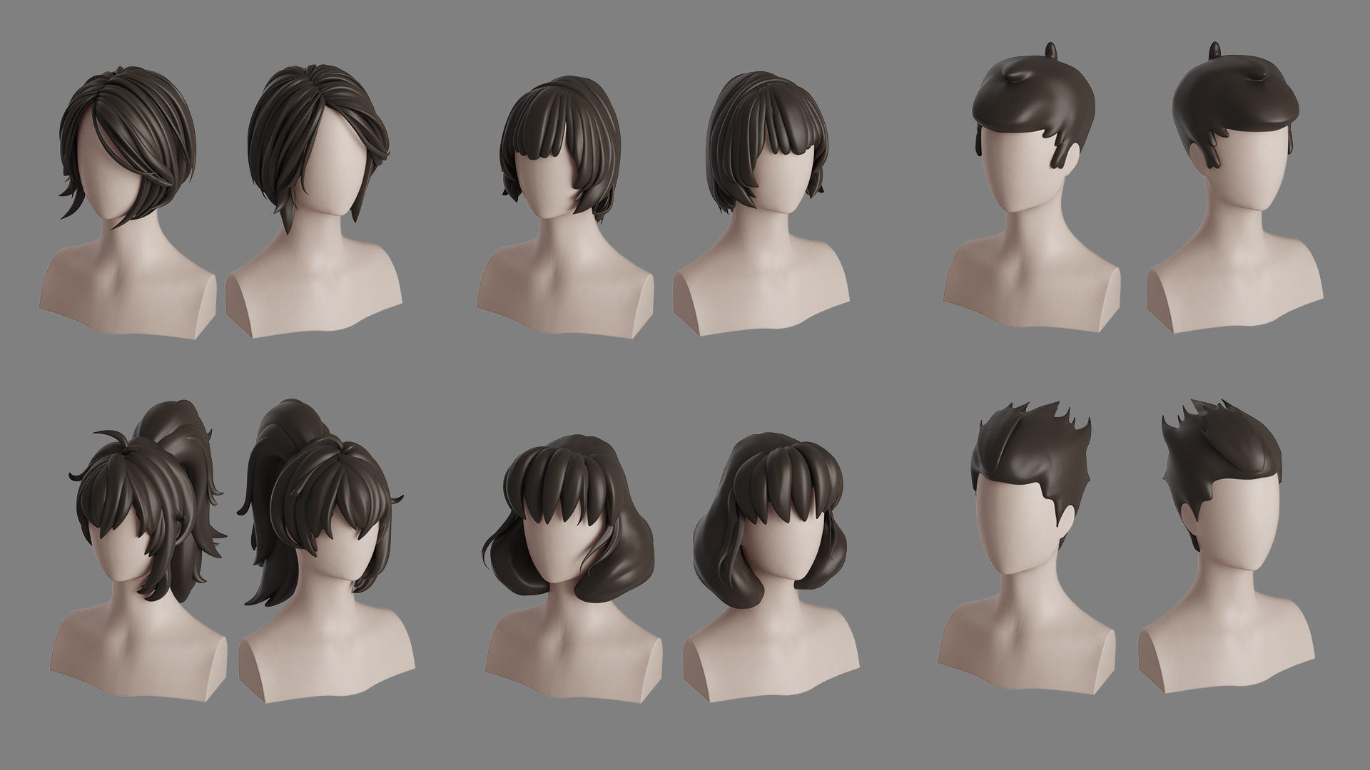 Stylised Hair Bundle 3D model | CGTrader