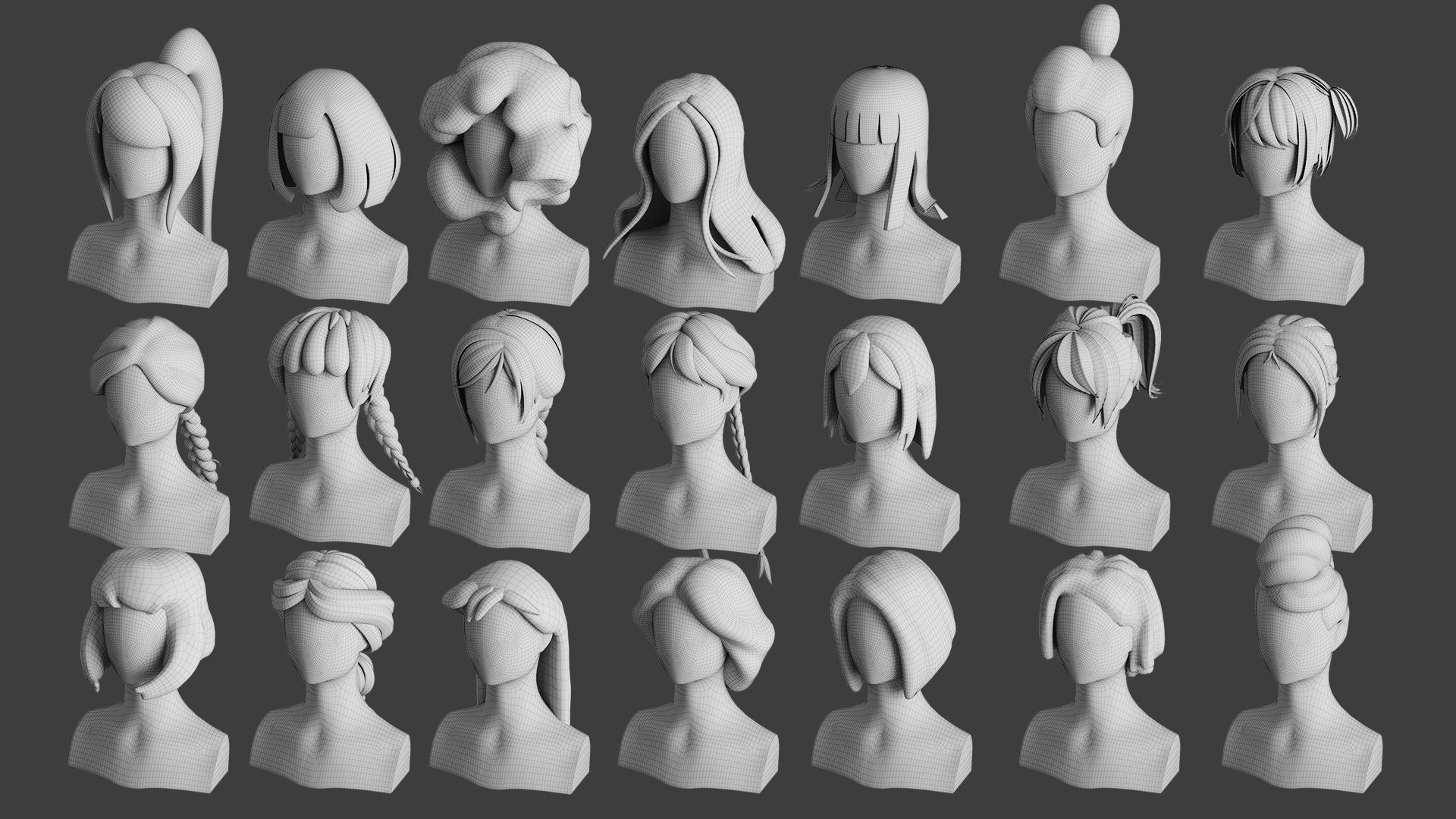 Stylised Hair Bundle 3D model | CGTrader