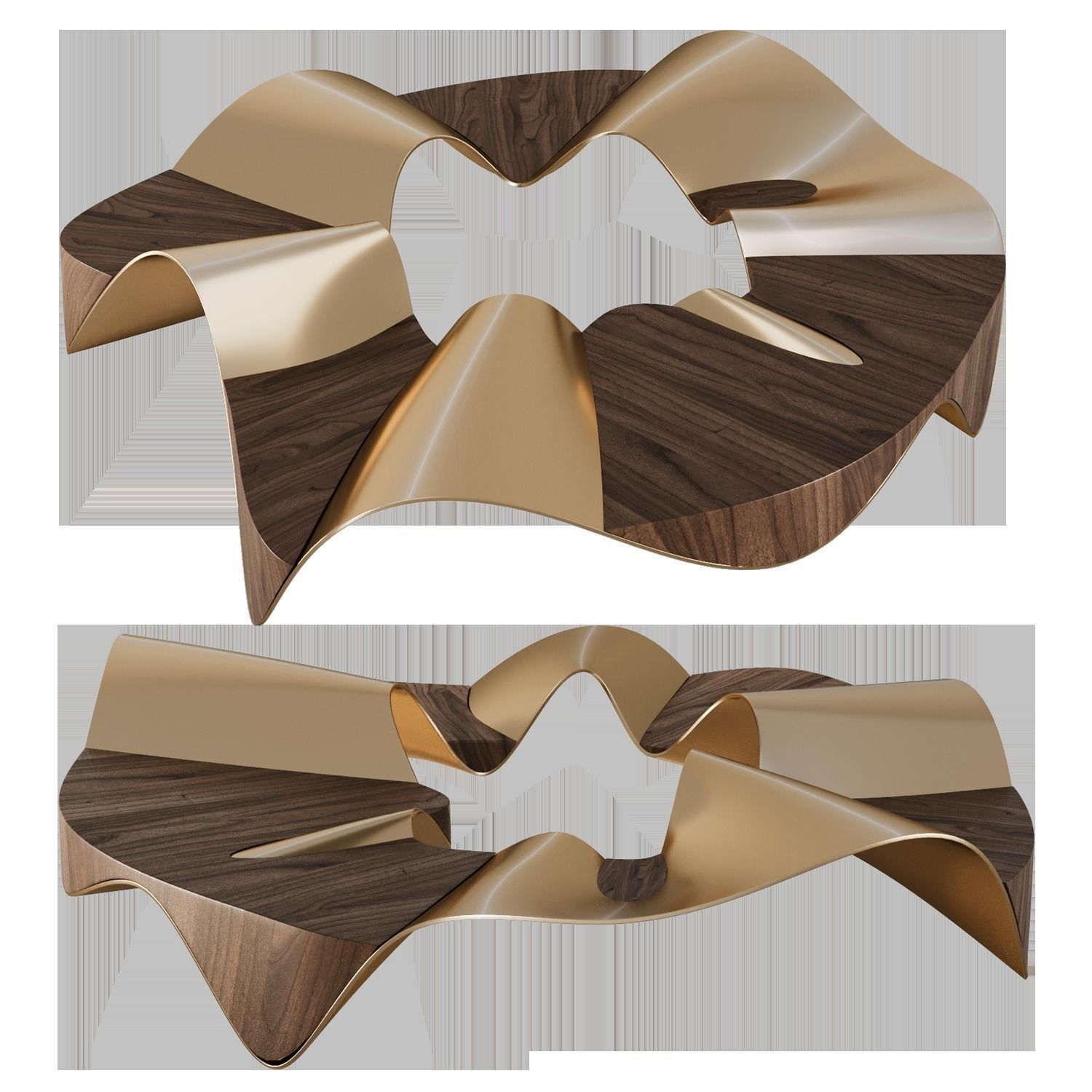 Ballet Modern Coffee Center Table in Walnut and Brass 3D model | CGTrader