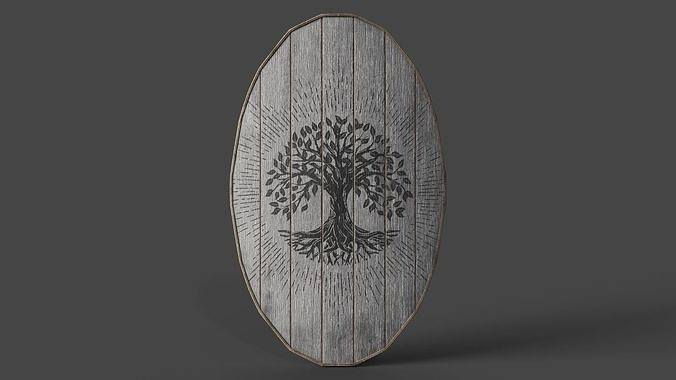 3D model Slavic ellipse shield-painted white with trees symbol VR / AR ...