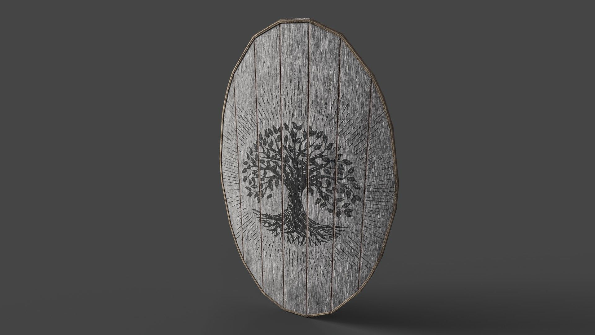 3D model Slavic ellipse shield-painted white with trees symbol VR / AR ...