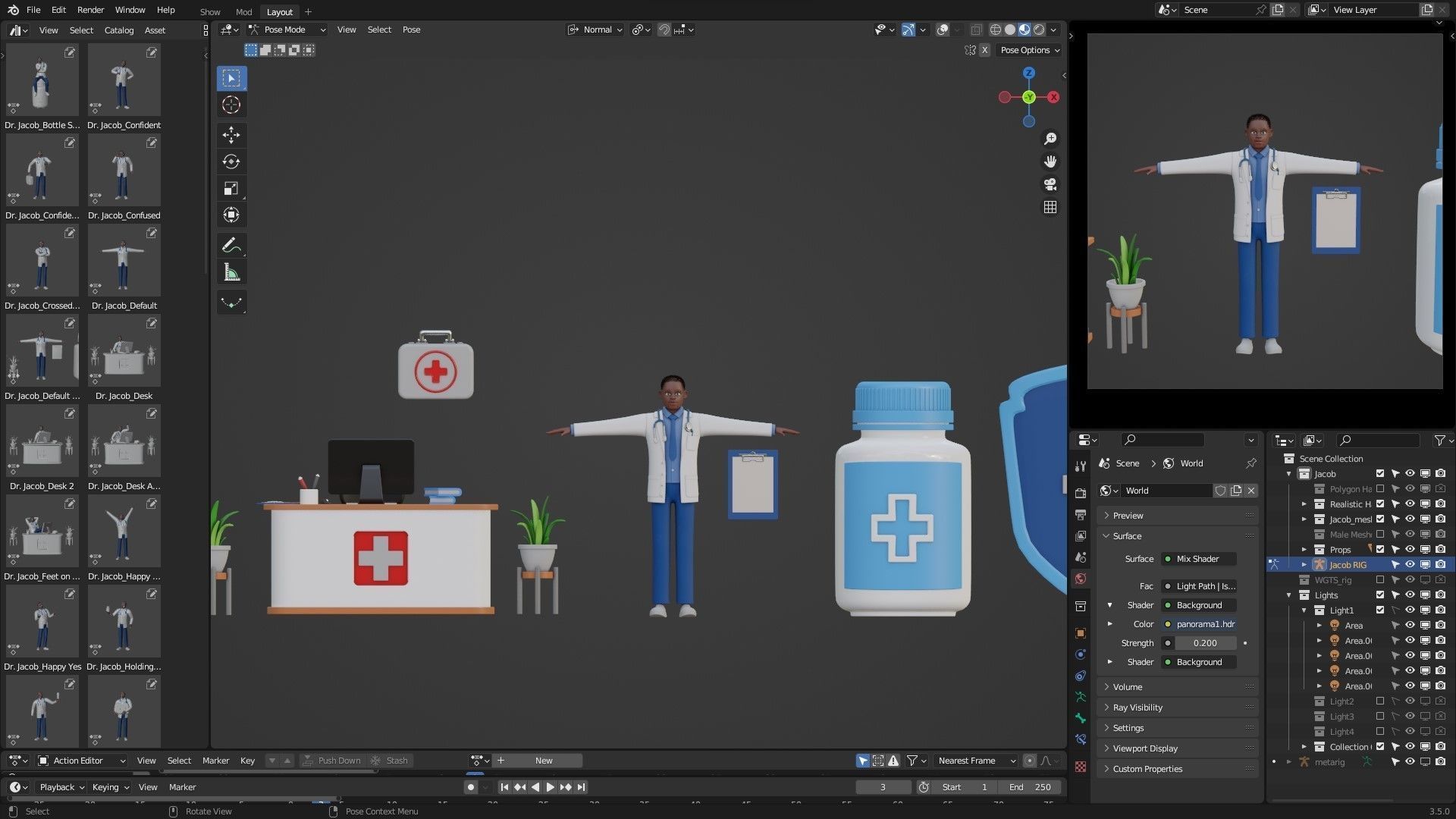 3D model Black Doctor Cartoon Male Character VR / AR / low-poly rigged ...