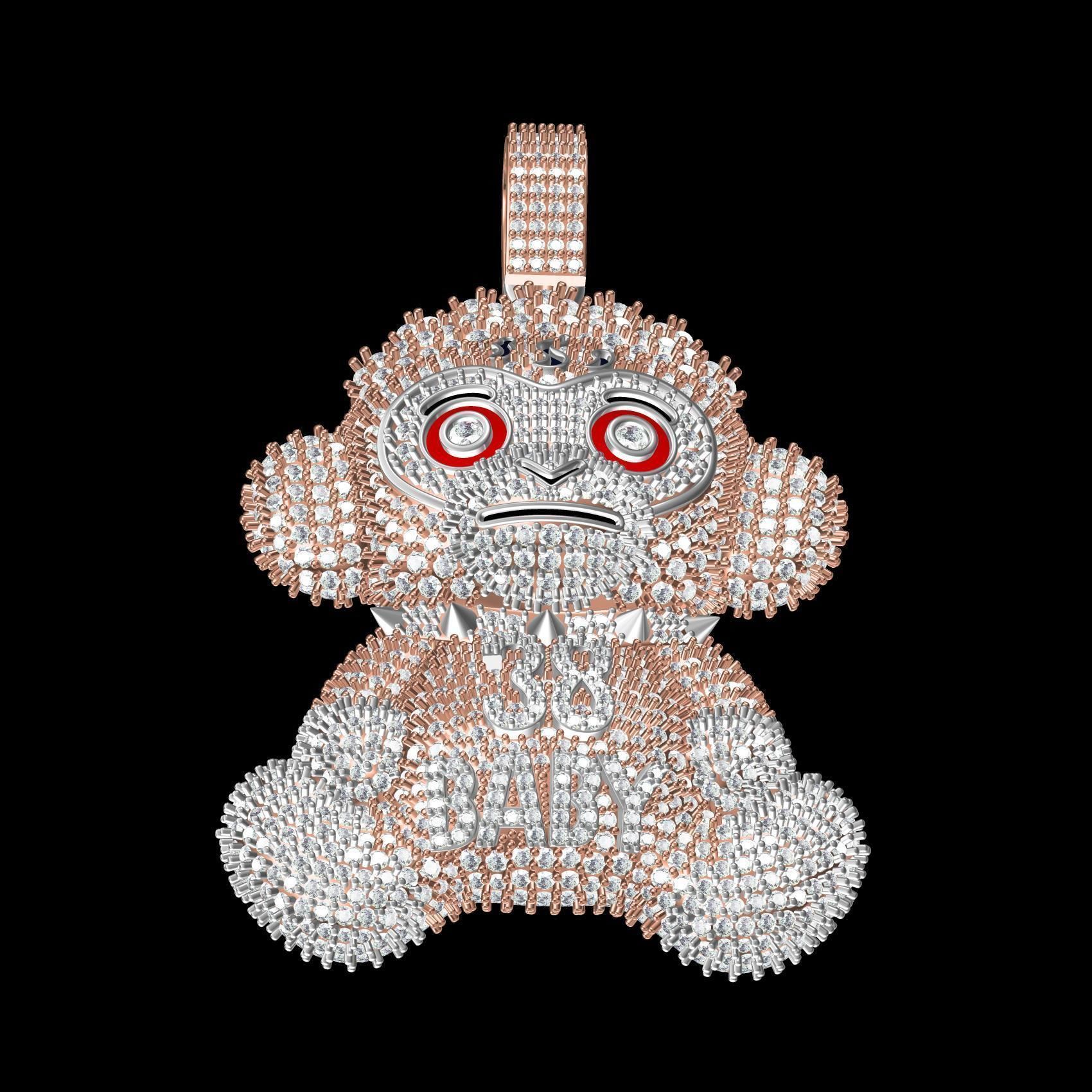 Baby Monkey Diamond Hip Hop Pendant 3D model 3D printable | CGTrader