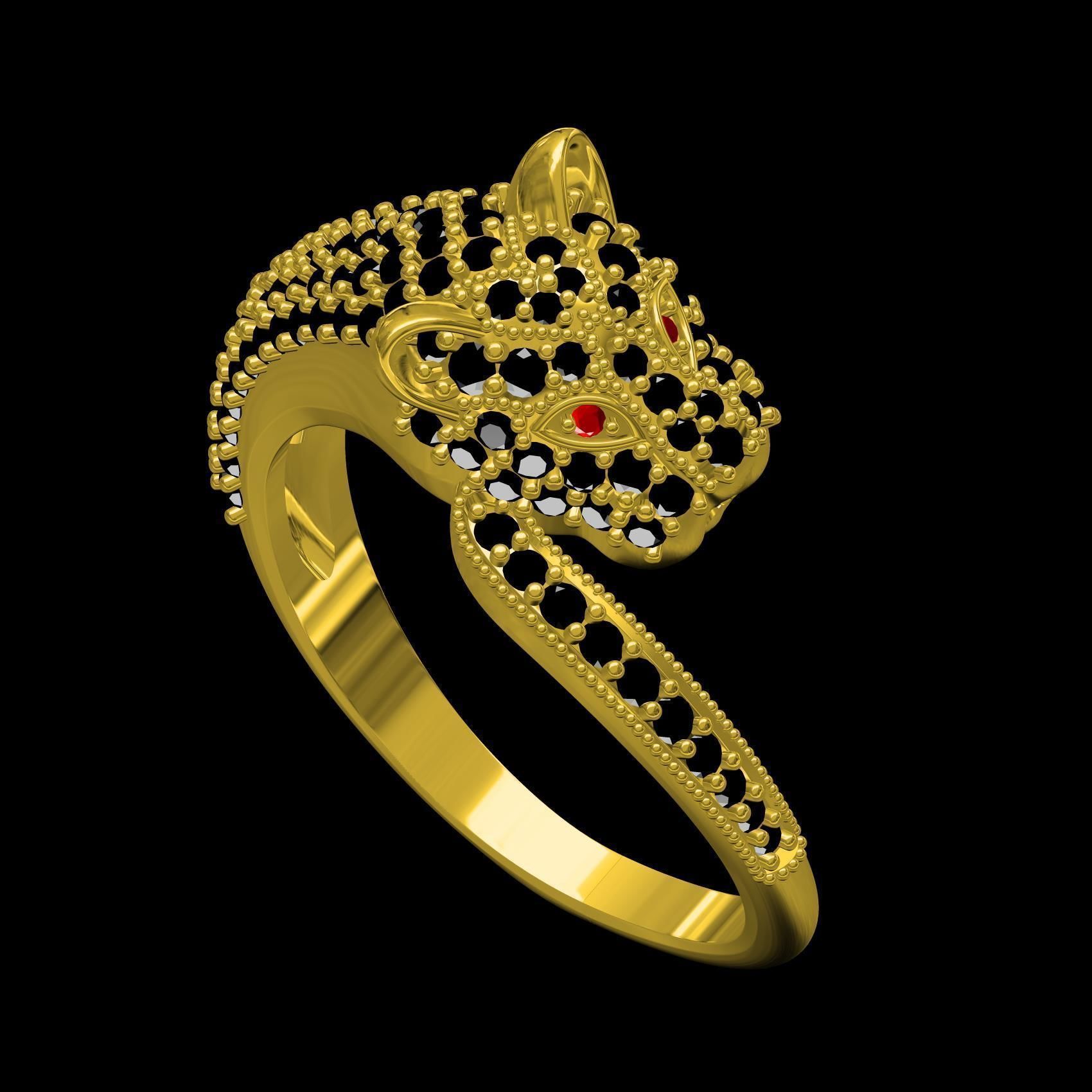 Black Diamond Panther Face Hip Hop Ring 3D model 3D printable | CGTrader