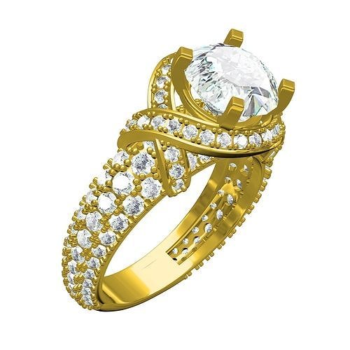 Round Cut Diamond Twisted Halo Engagement Ring 3D model 3D printable ...