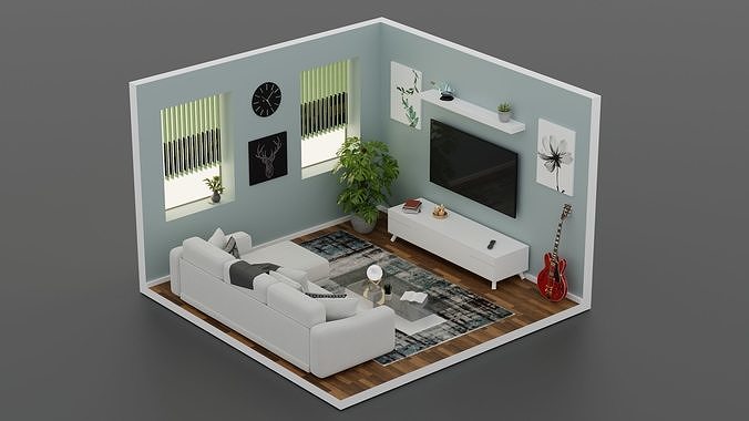 Living room interior isometric 3D model | CGTrader