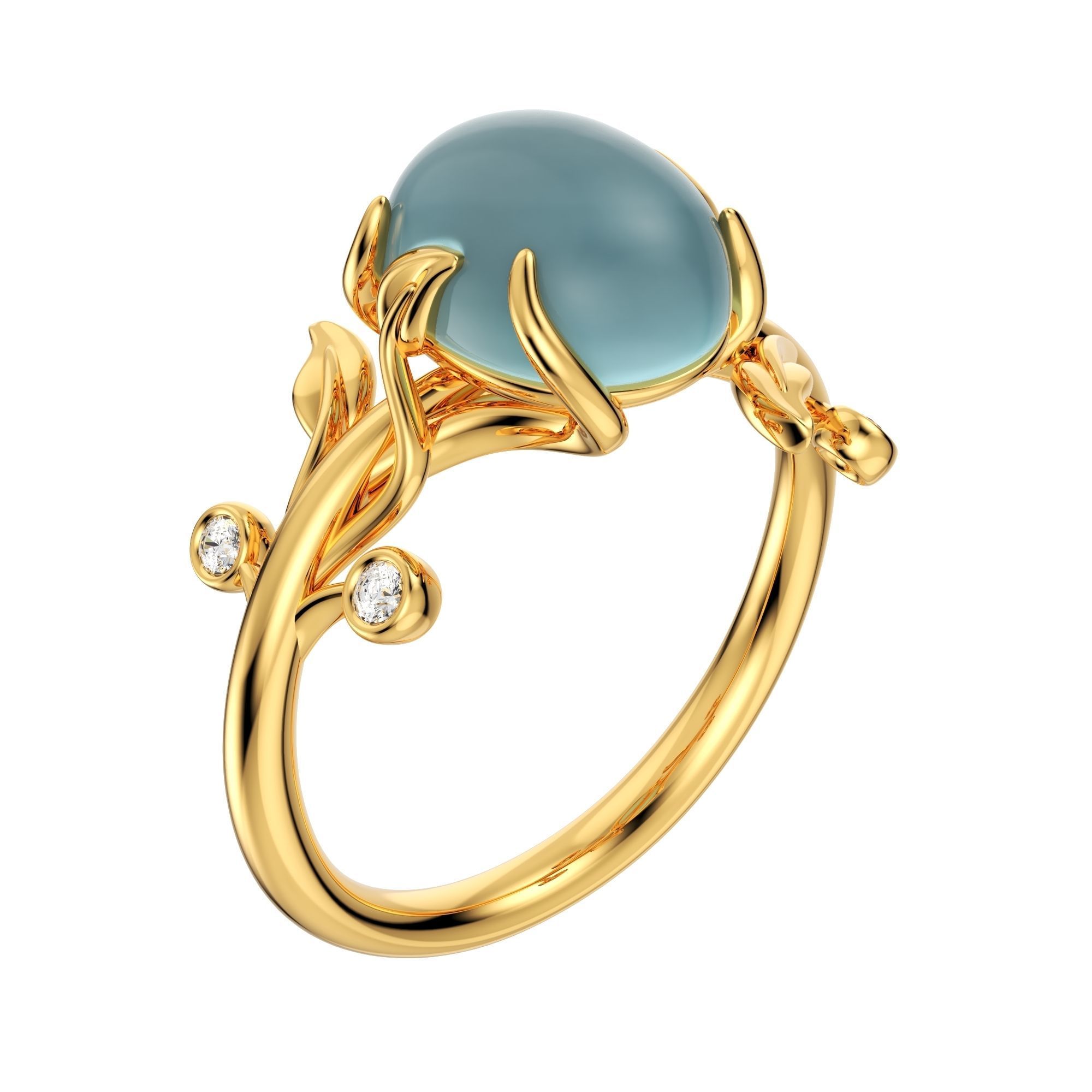 Jewelry Flower Women Ring Oval Cabochon Gem 3D CAD Design-JFW07 3D ...