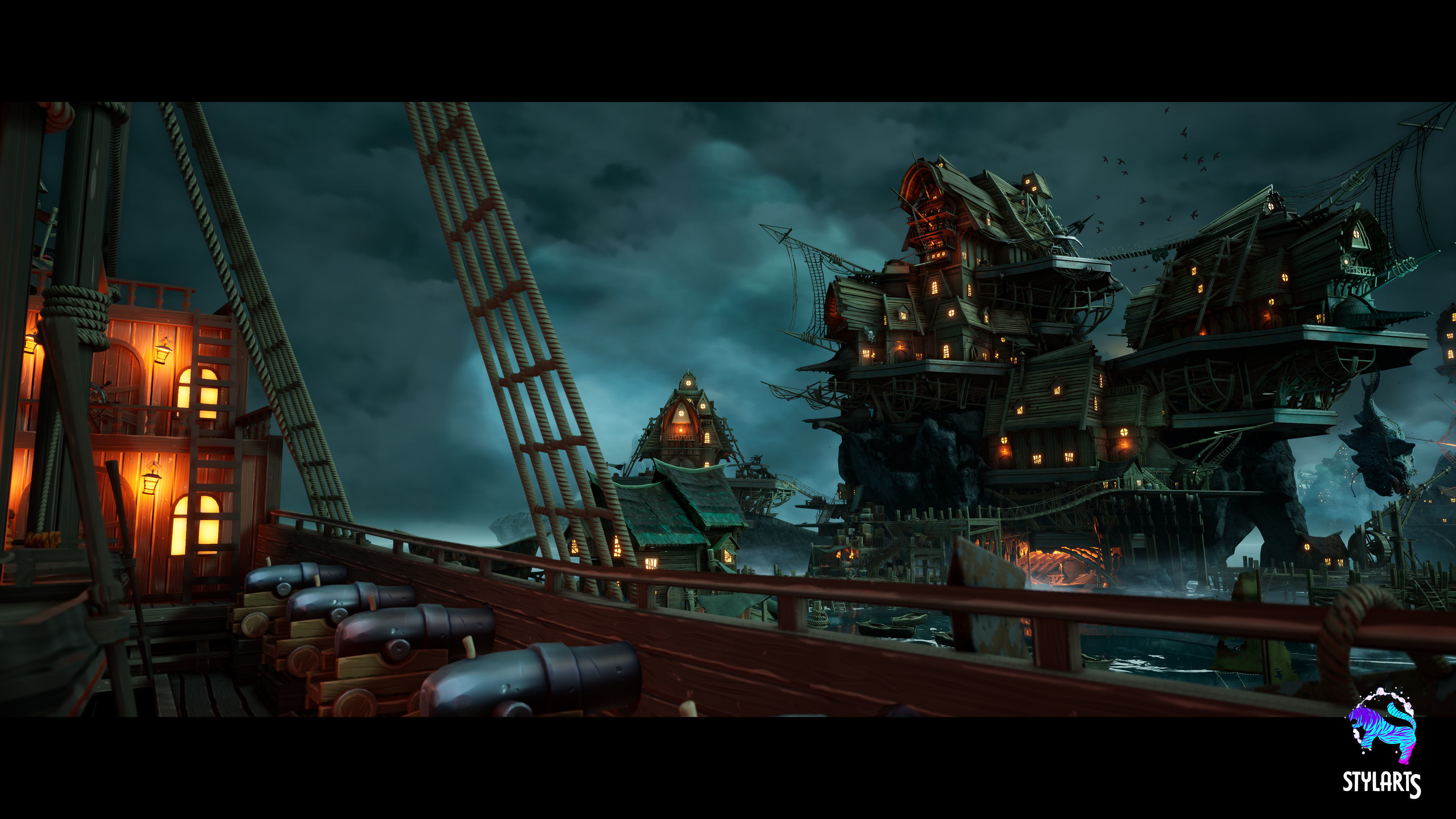 3D model Stylized Pirate Port City Environment VR / AR / low-poly ...