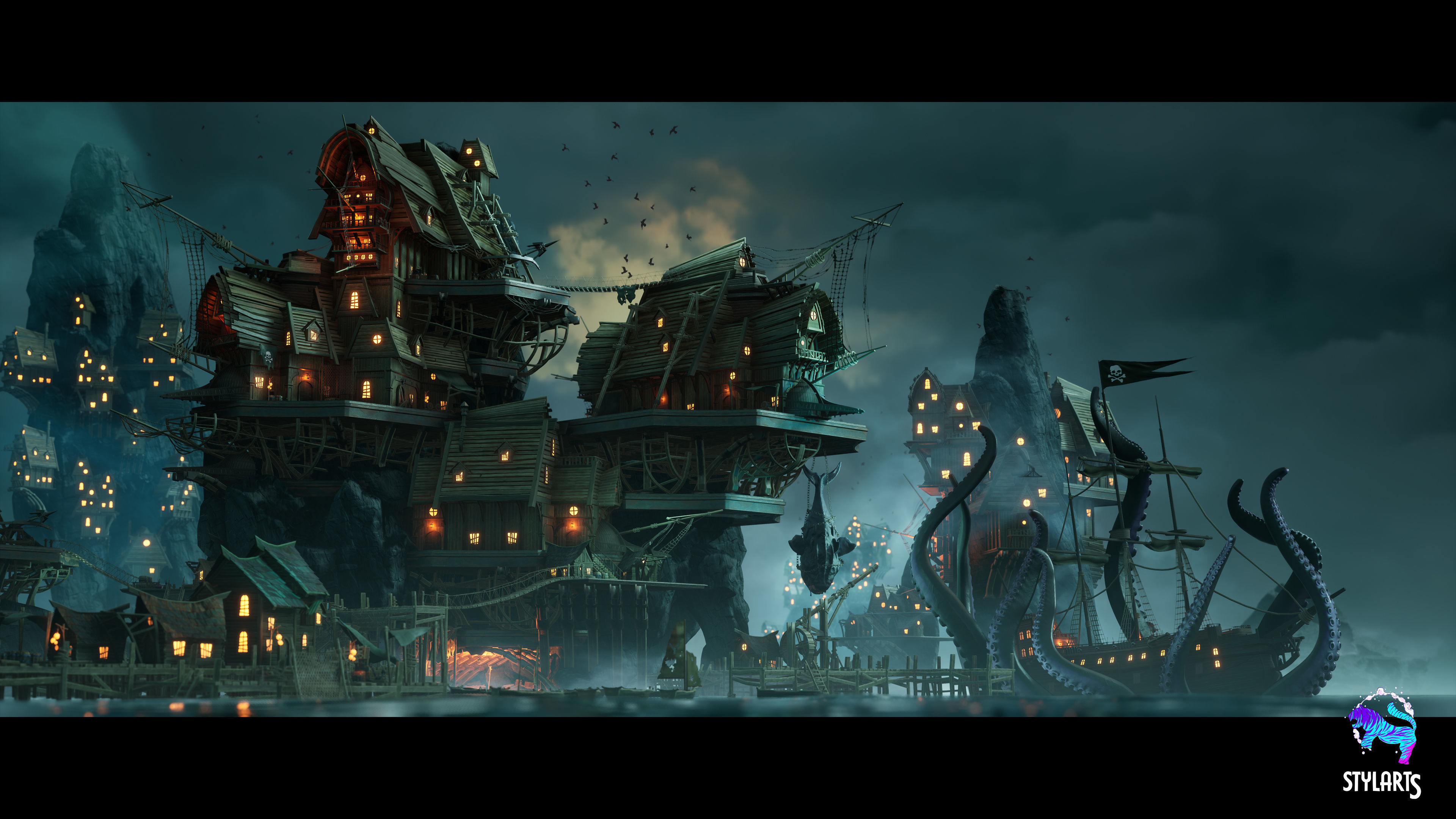 3D model Stylized Pirate Port City Environment VR / AR / low-poly ...