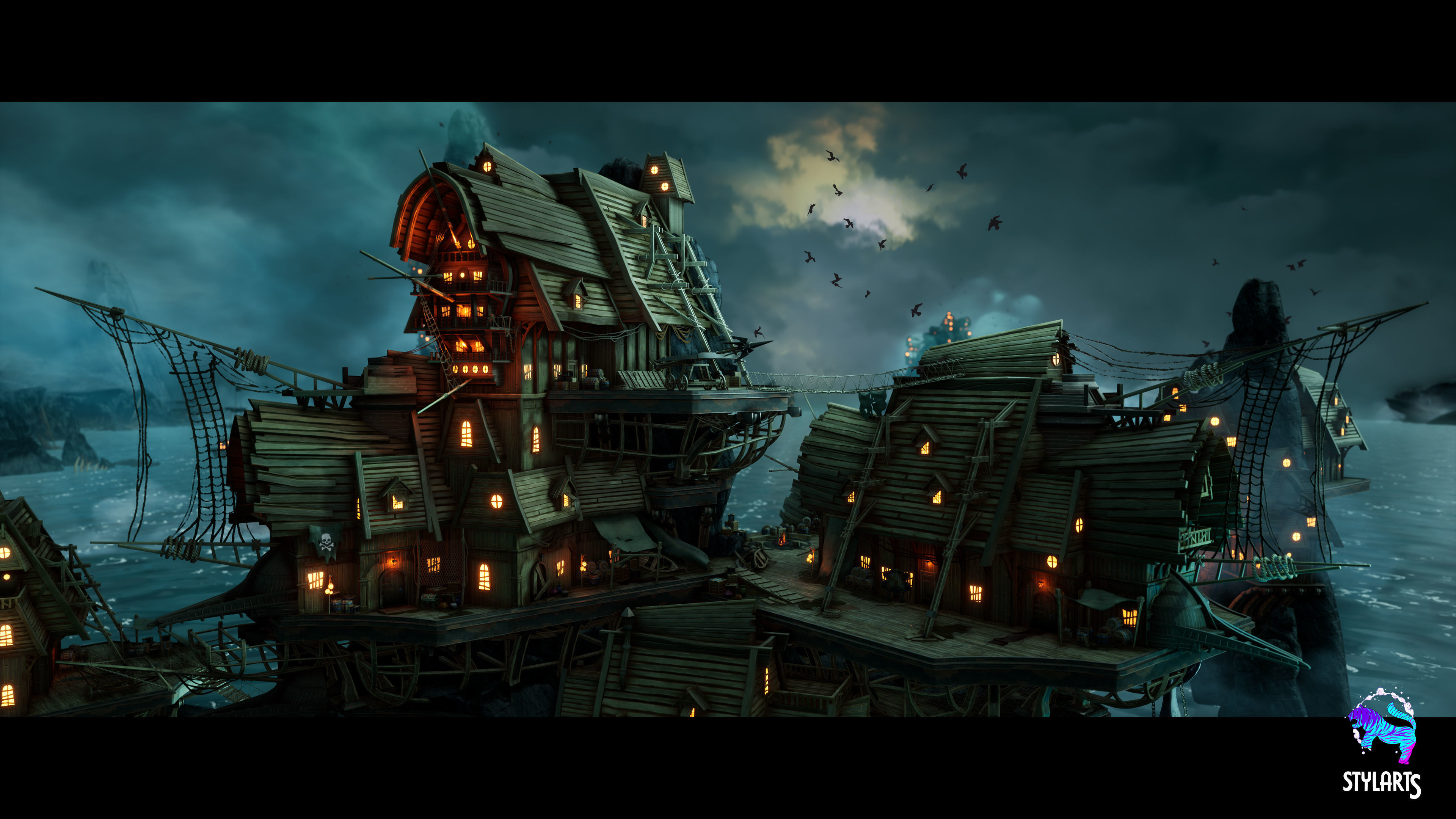 3D model Stylized Pirate Port City Environment VR / AR / low-poly ...