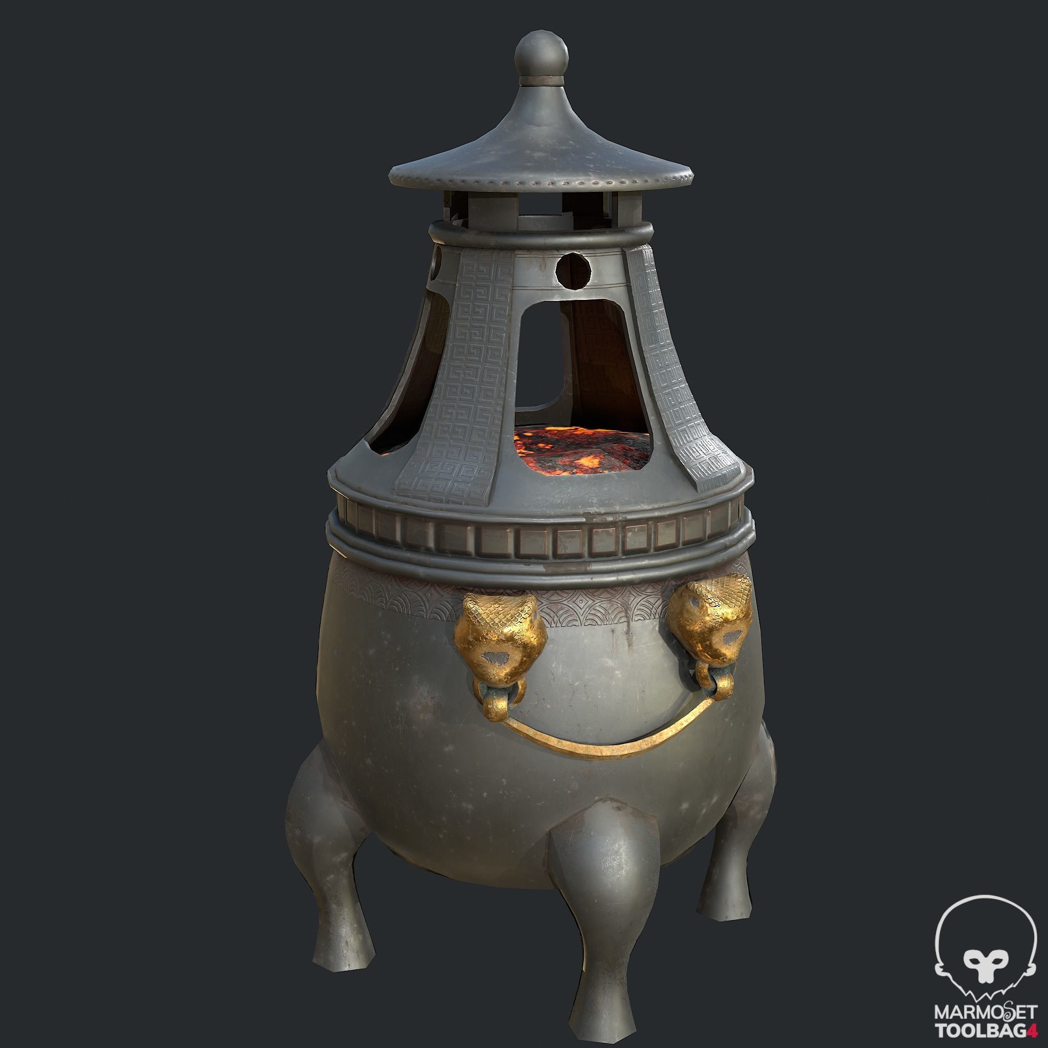 3D model Pbr Copper - Iron Medieval Fire Pit - Fire Place VR / AR / low ...