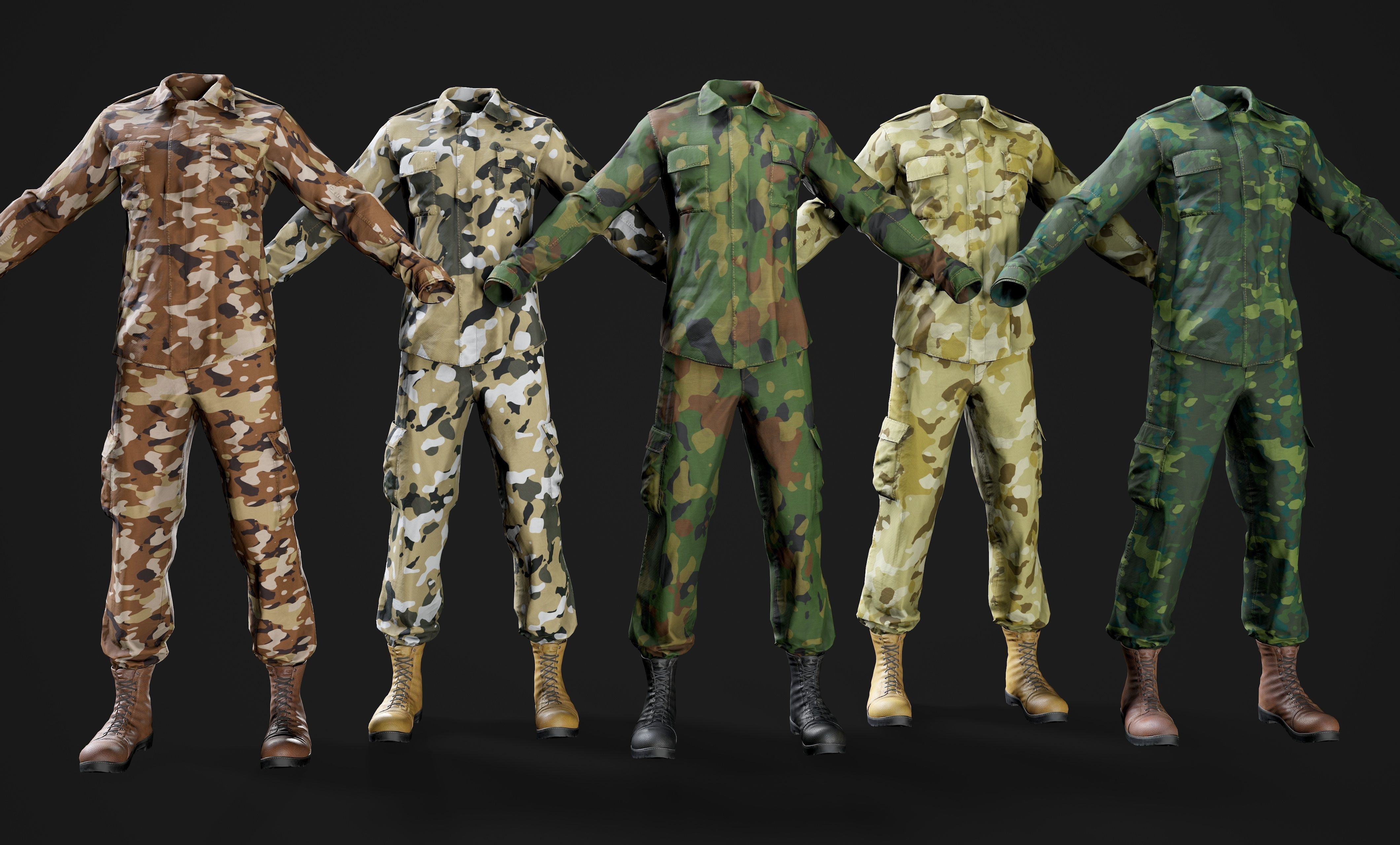 3D model Military Camouflage Uniforms Vol 01 VR / AR / low-poly | CGTrader