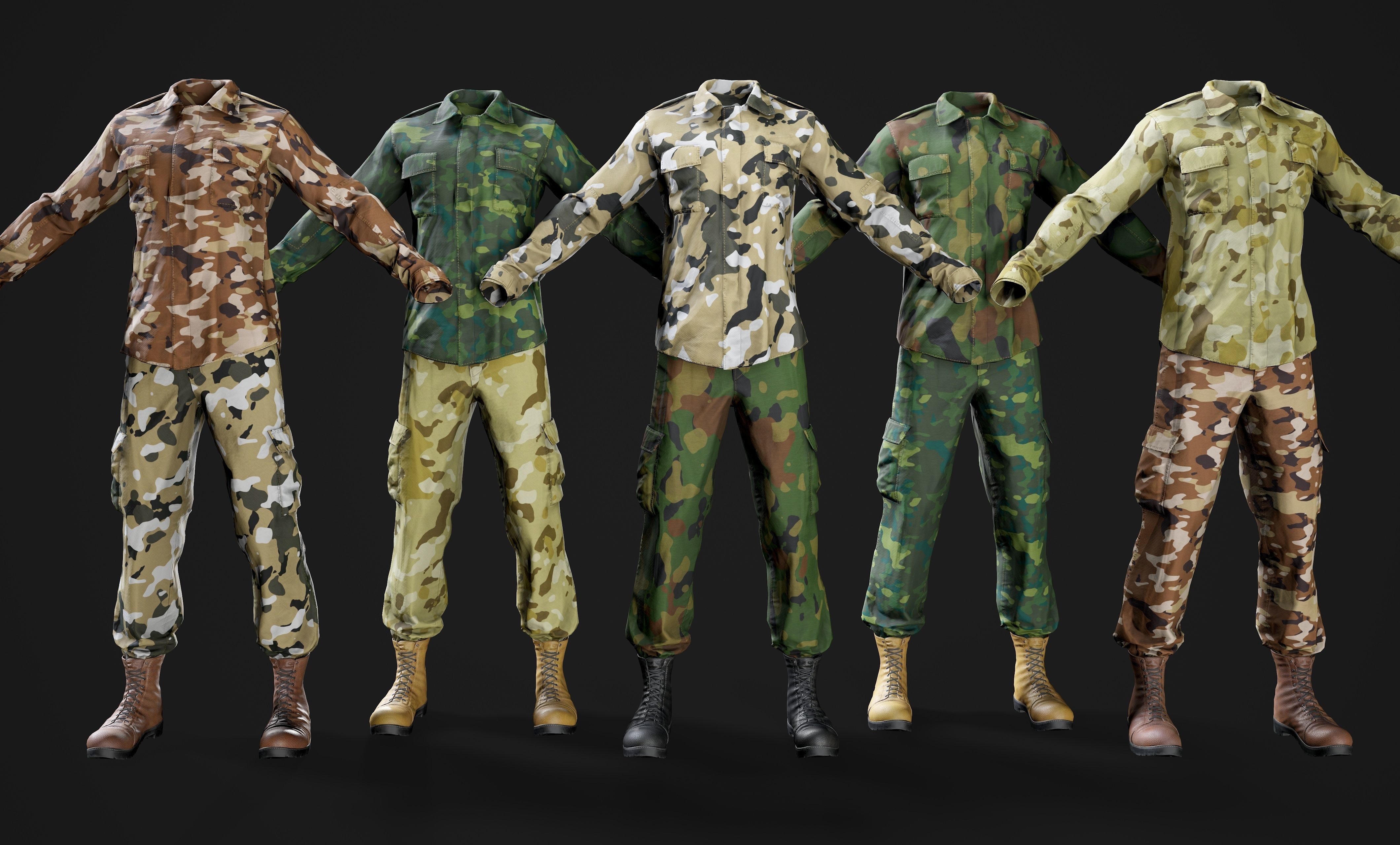 3D model Military Camouflage Uniforms Vol 01 VR / AR / low-poly | CGTrader