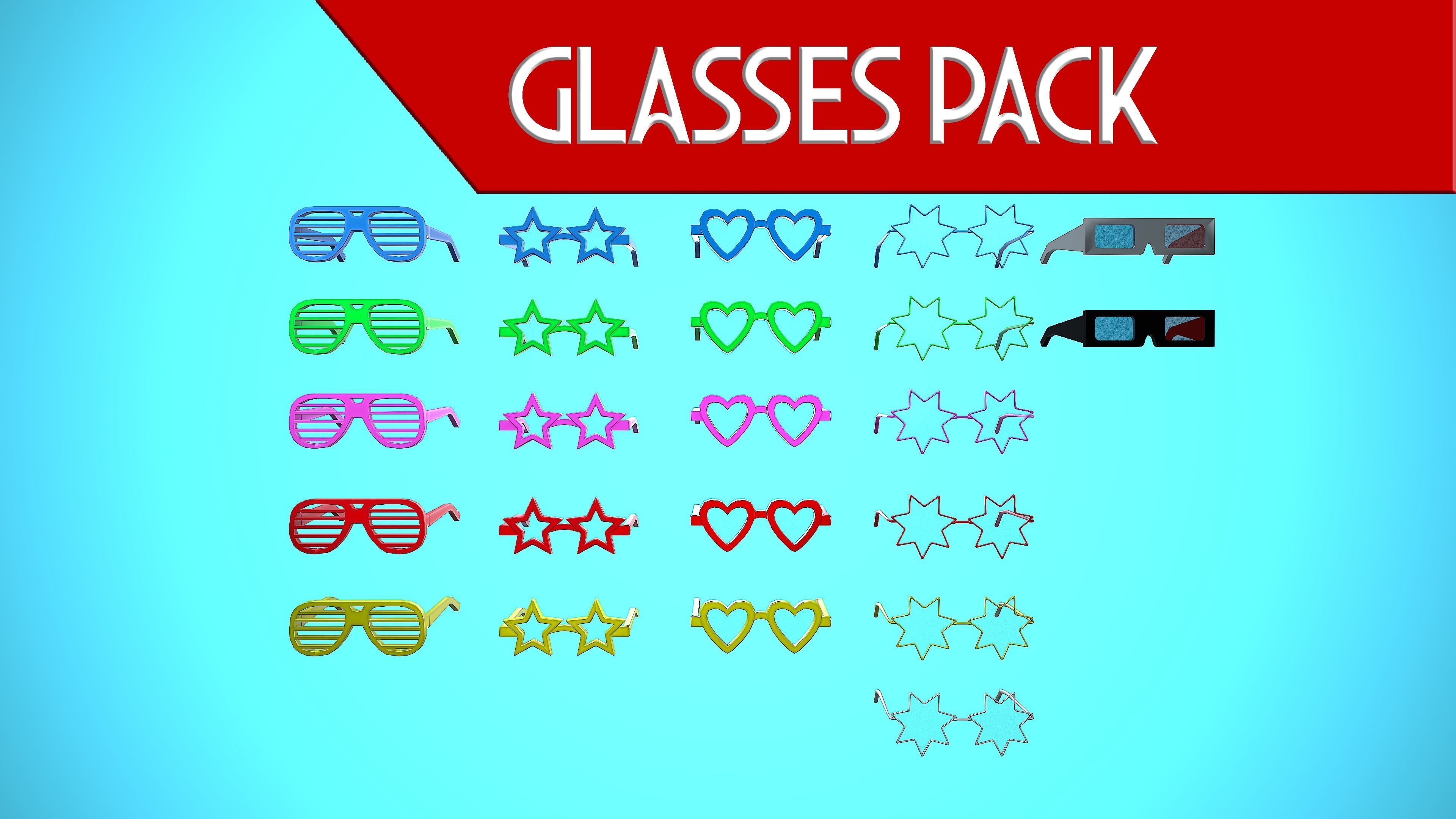 3D Model Collection GLASSES PACK 01-05 - CARTOON STYLIZED VR / AR / low ...