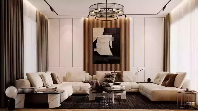 U-SHAPE Living Room REALISTIC scene 3D model | CGTrader