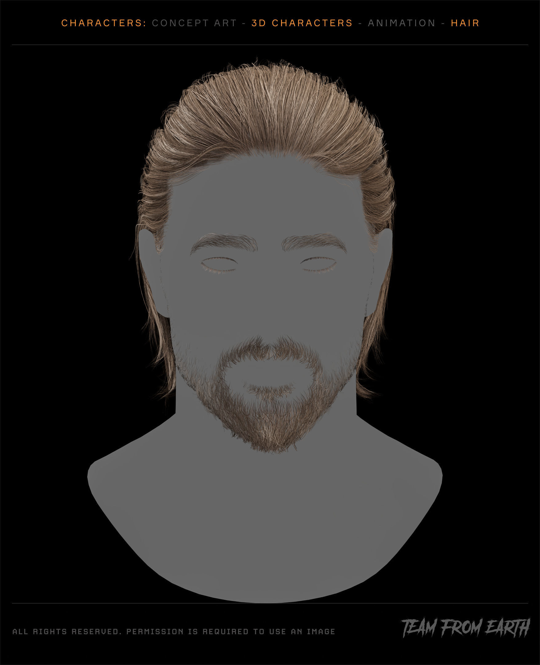 3D model Game ready middle length hairstyle male with short beard VR ...