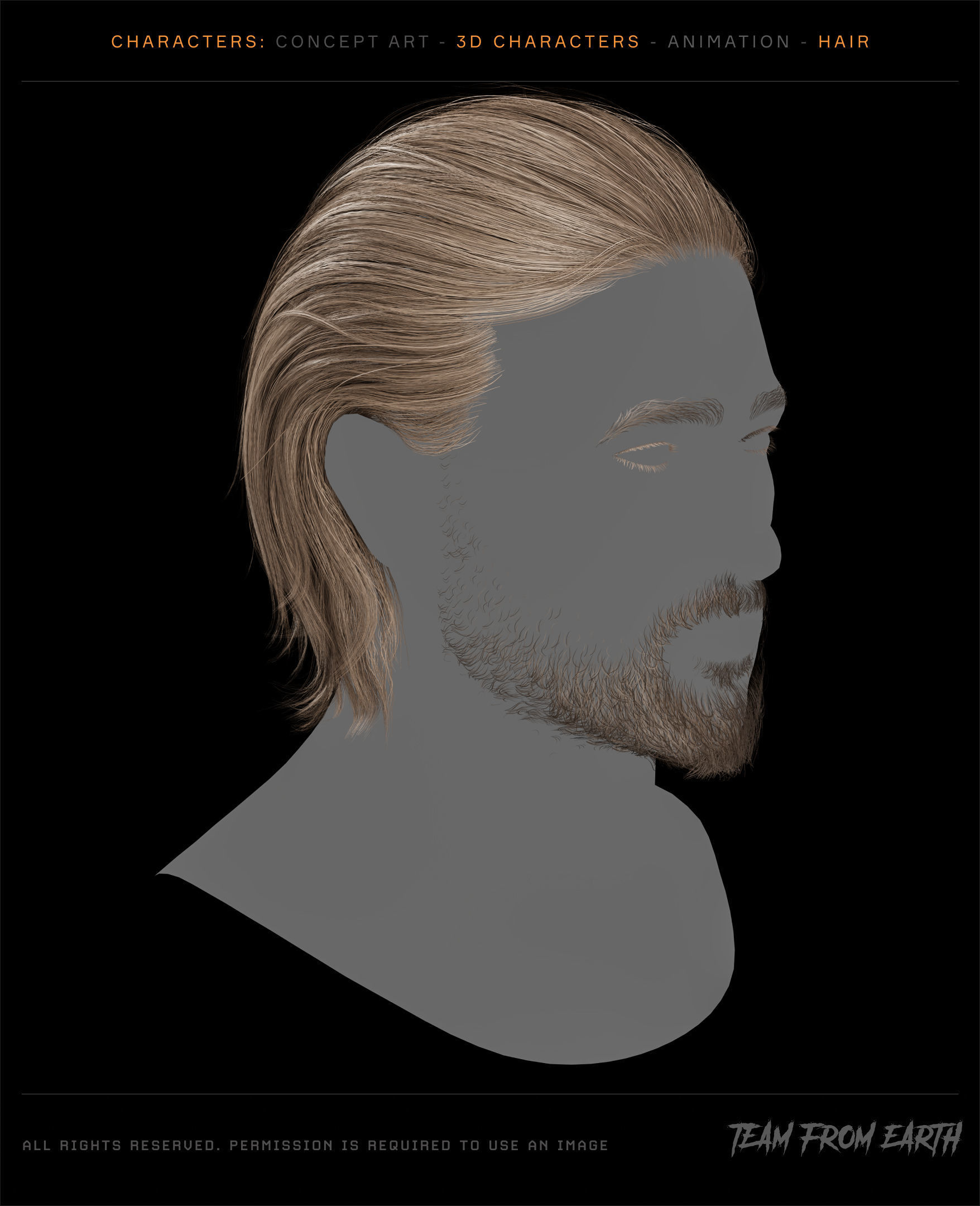 3D model Game ready middle length hairstyle male with short beard VR ...