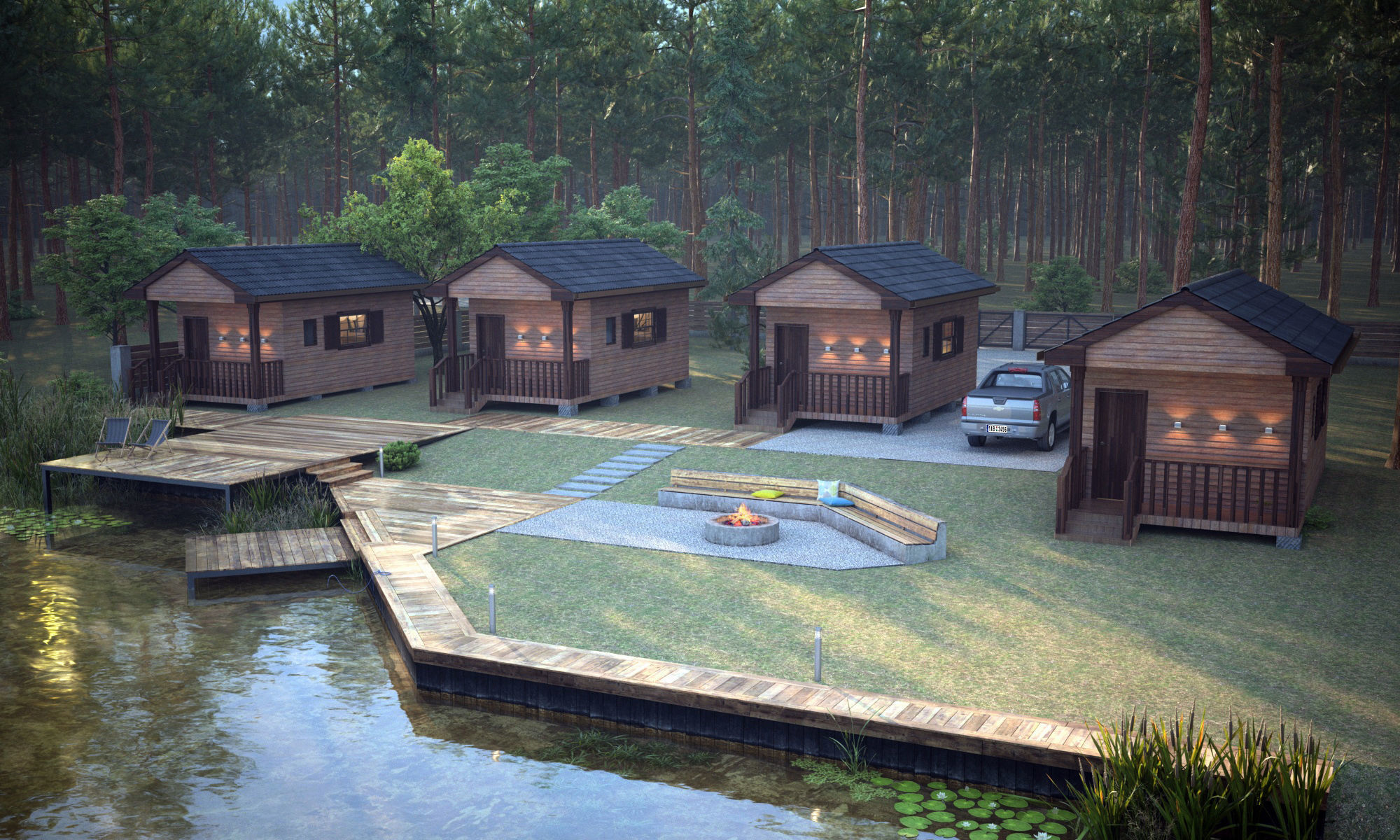3D model River cabins in forest environment 3d model VR / AR / low-poly ...